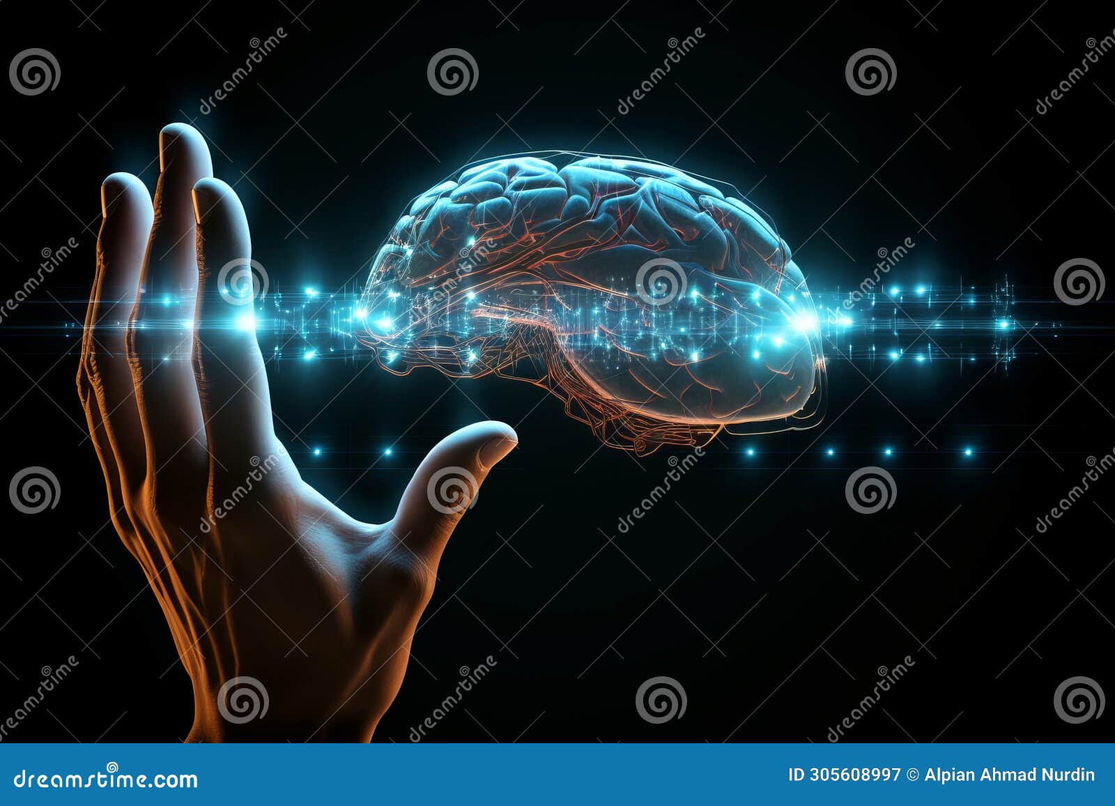 Magical Brain with Intricate Lines of Light, Generative AI Stock ...