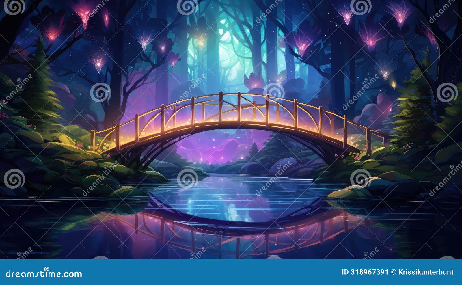 Magical Bridge by Lake Fairy Tale AI Generated Stock Illustration ...