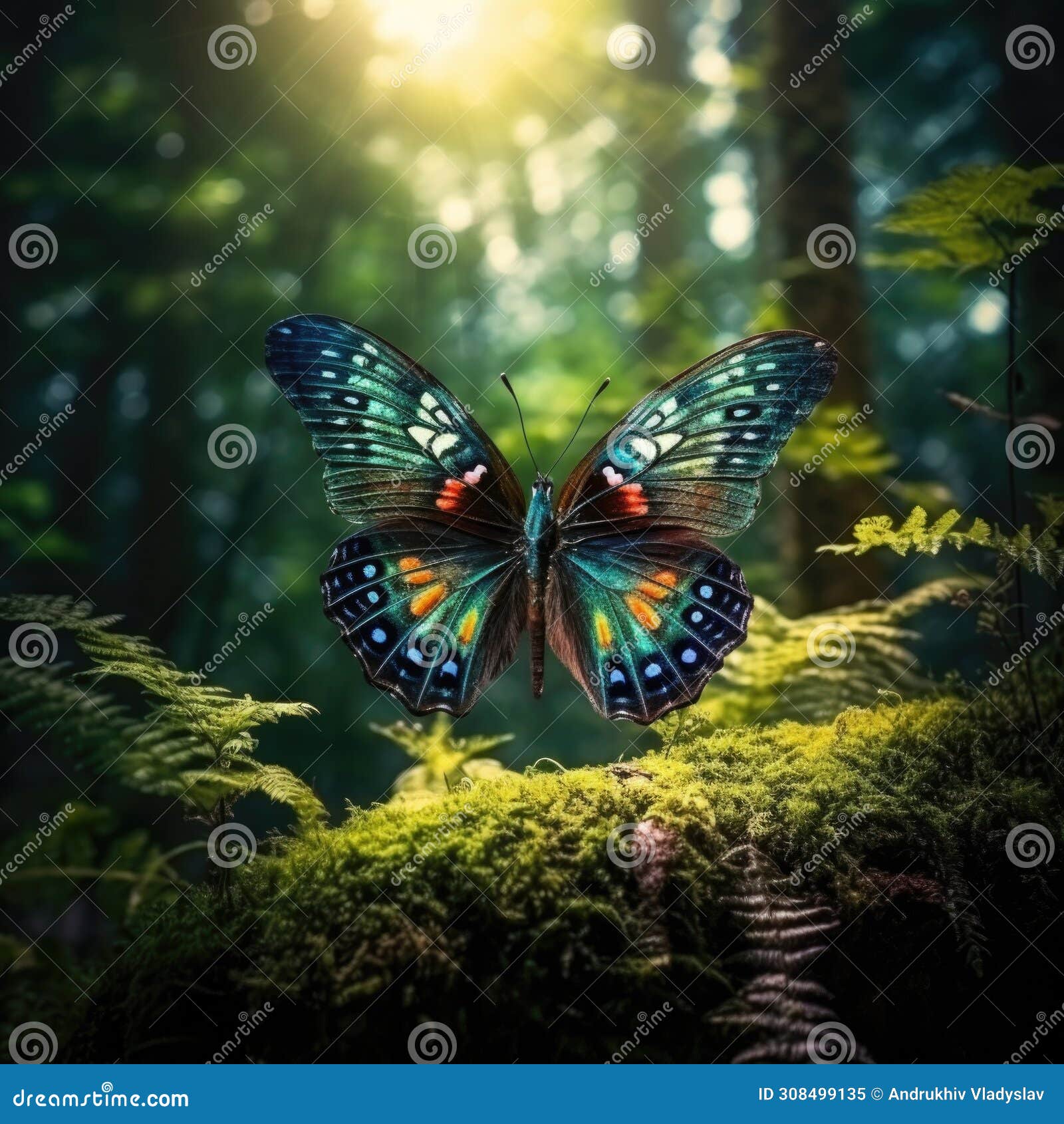 Magical Butterfly in the Forest Stock Illustration - Illustration of ...