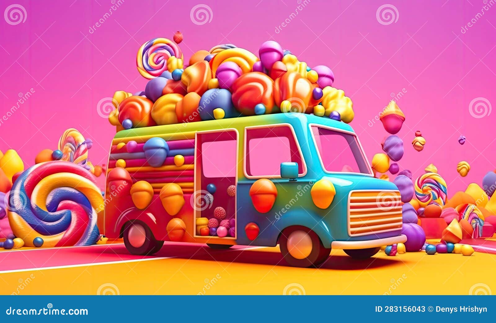 Magical Candyland Food Truck Surrounded by Clouds of Cotton Candy ...