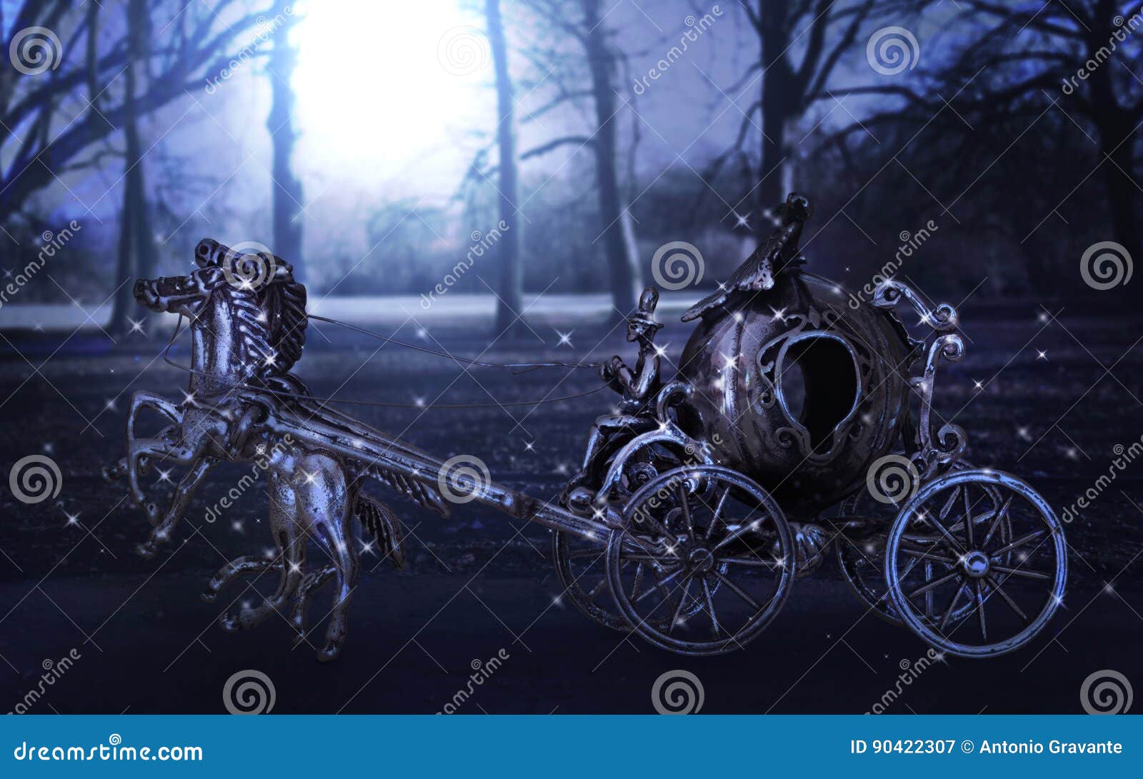 Magical Carriage at Night in the Moonlight. Stock Image - Image of ...