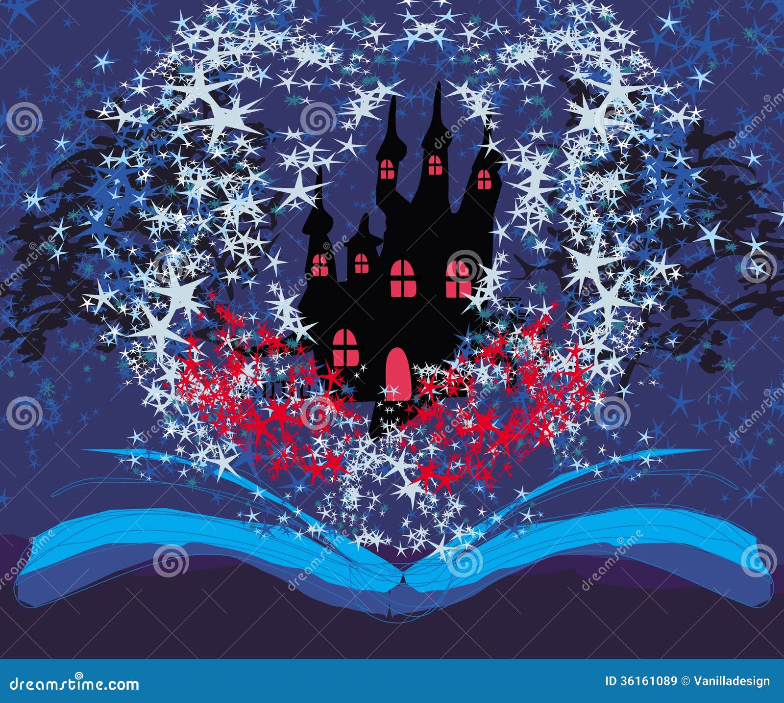 Magical castle with book stock vector. Illustration of fiction - 36161089
