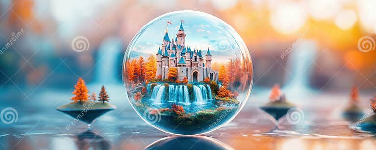 A Magical Castle in a Glass Sphere Stock Illustration - Illustration of ...