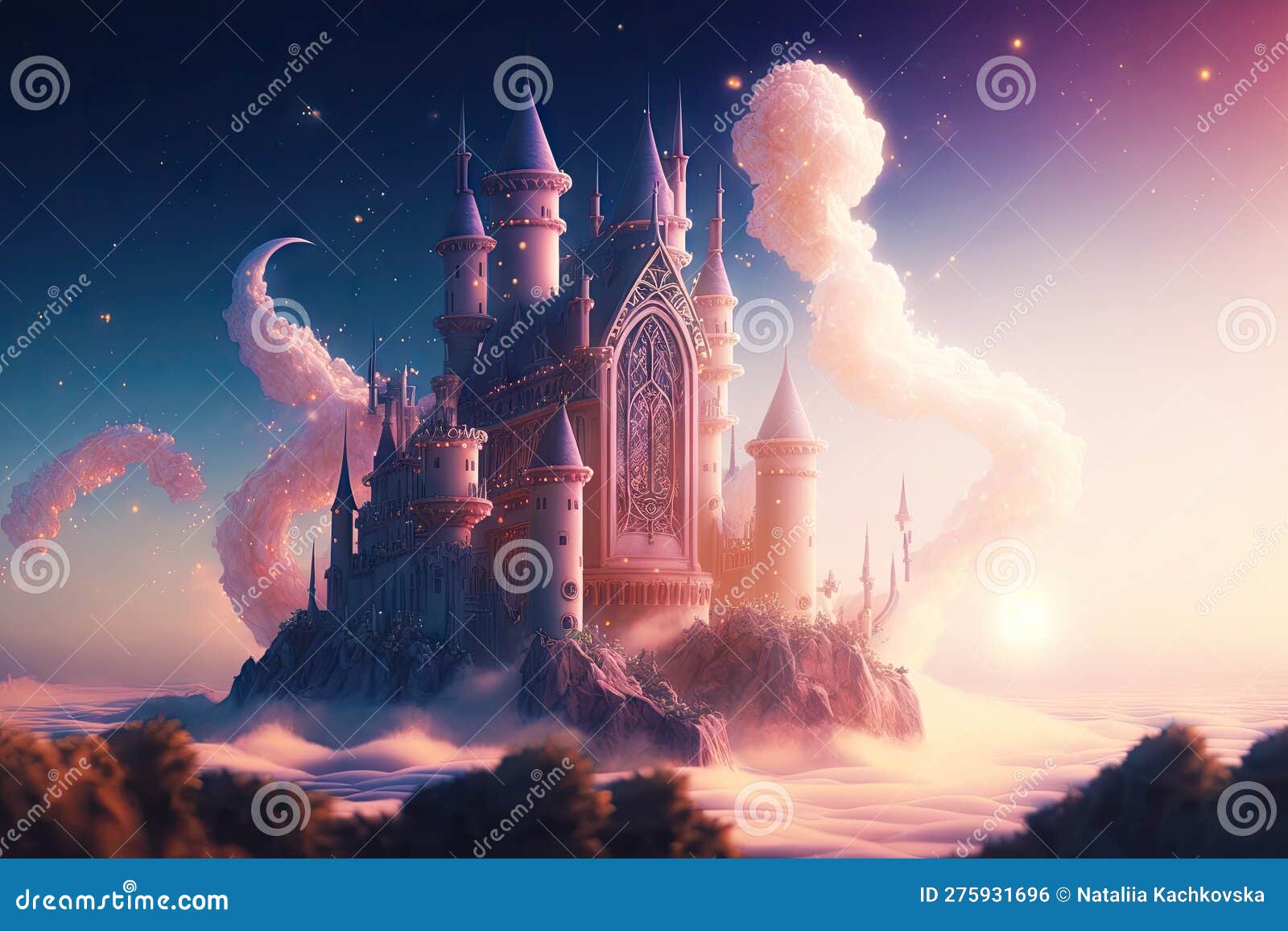 Magical castle in the sky stock illustration. Illustration of adventure ...