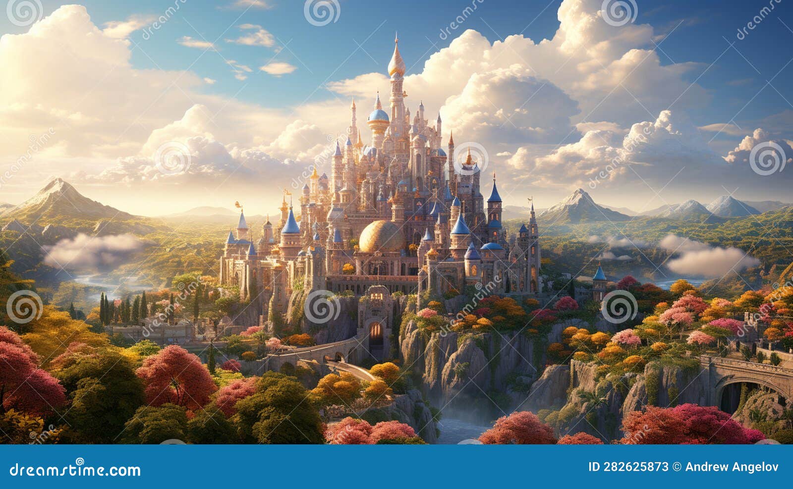 Magical Castle at Top of Mountain with Paths in Front Generative AI ...