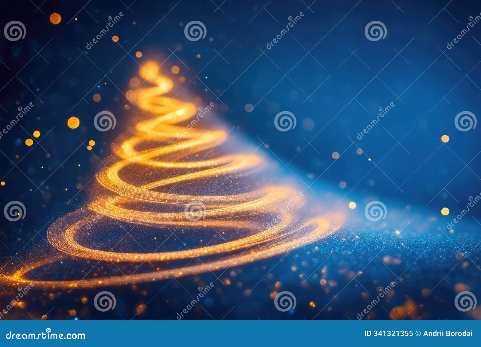 Magical Christmas Tree Glowing in Golden Light. Stock Illustration ...