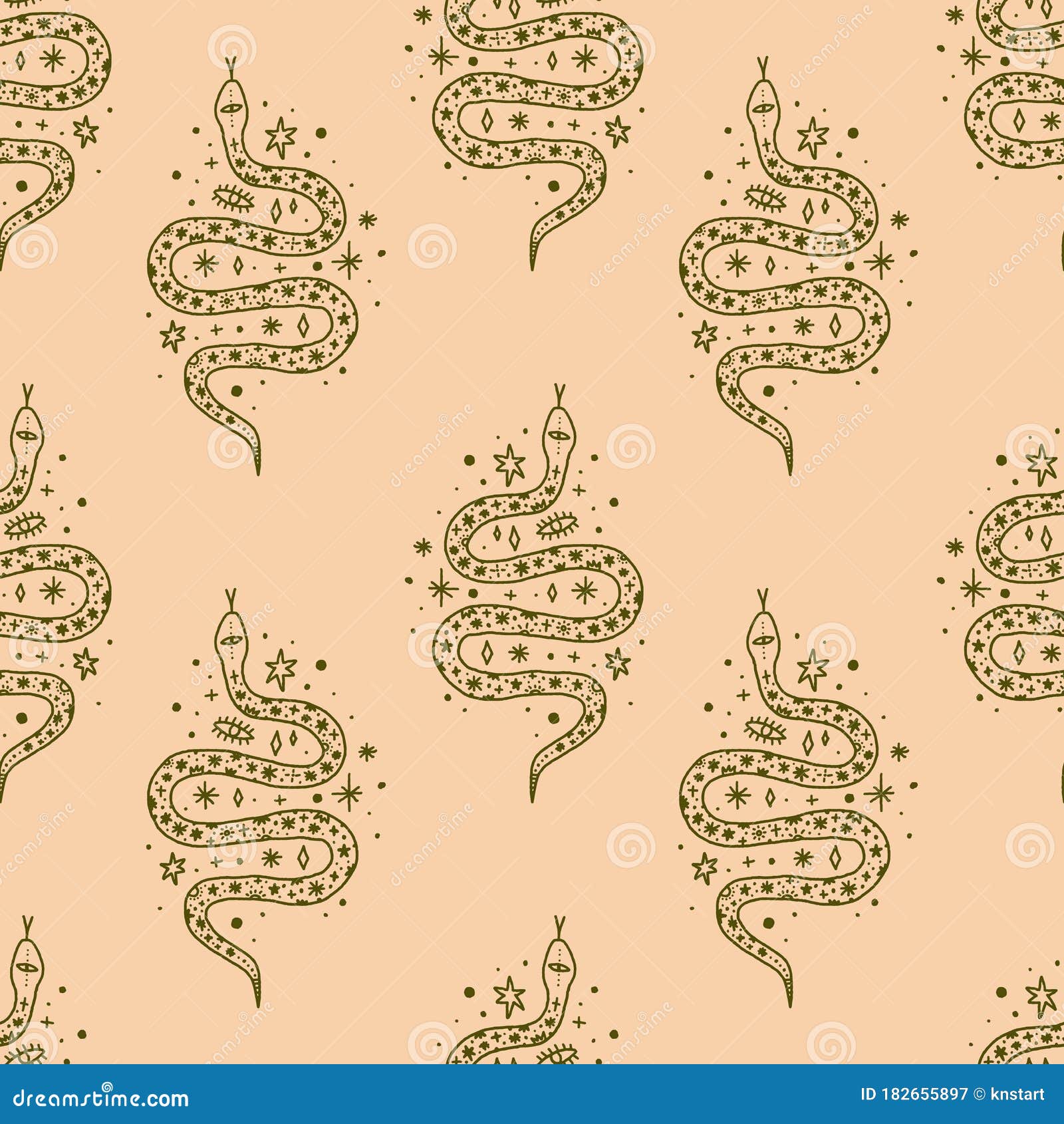 Magical Cute Snakes Seamless Pattern. Magic Boho Style. Vector Art ...
