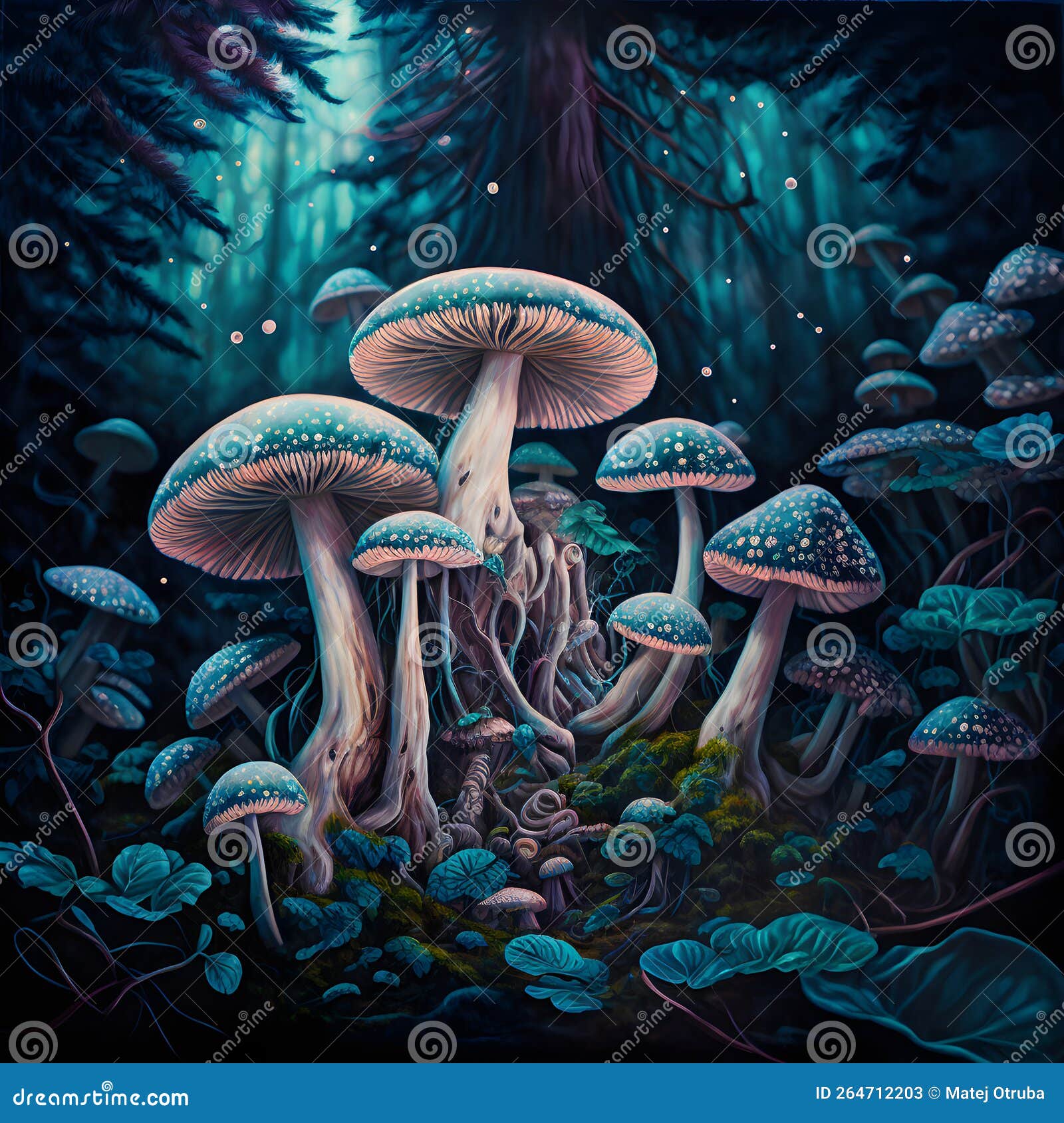 Magical Dark Night Forest with Toadstools, Concept Art Illustration ...