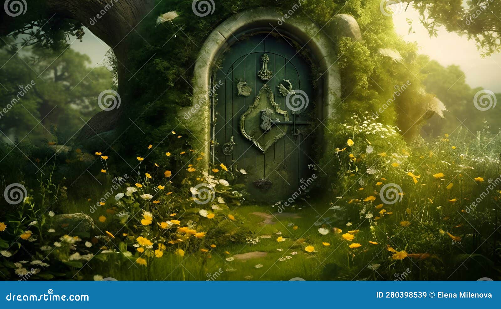 Magical Door in a Tree in a Forest. Stock Illustration - Illustration ...