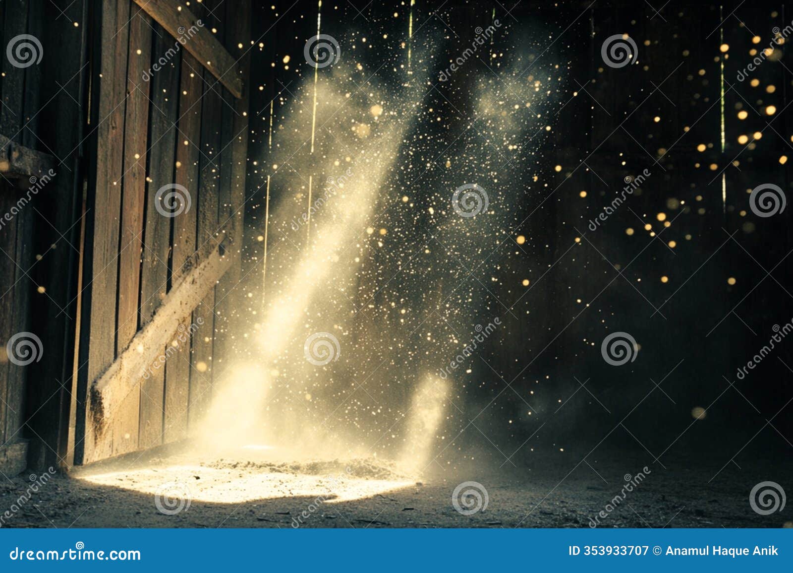Magical Dust Motes Illuminate Dark Barn Interior Golden Light Rays ...