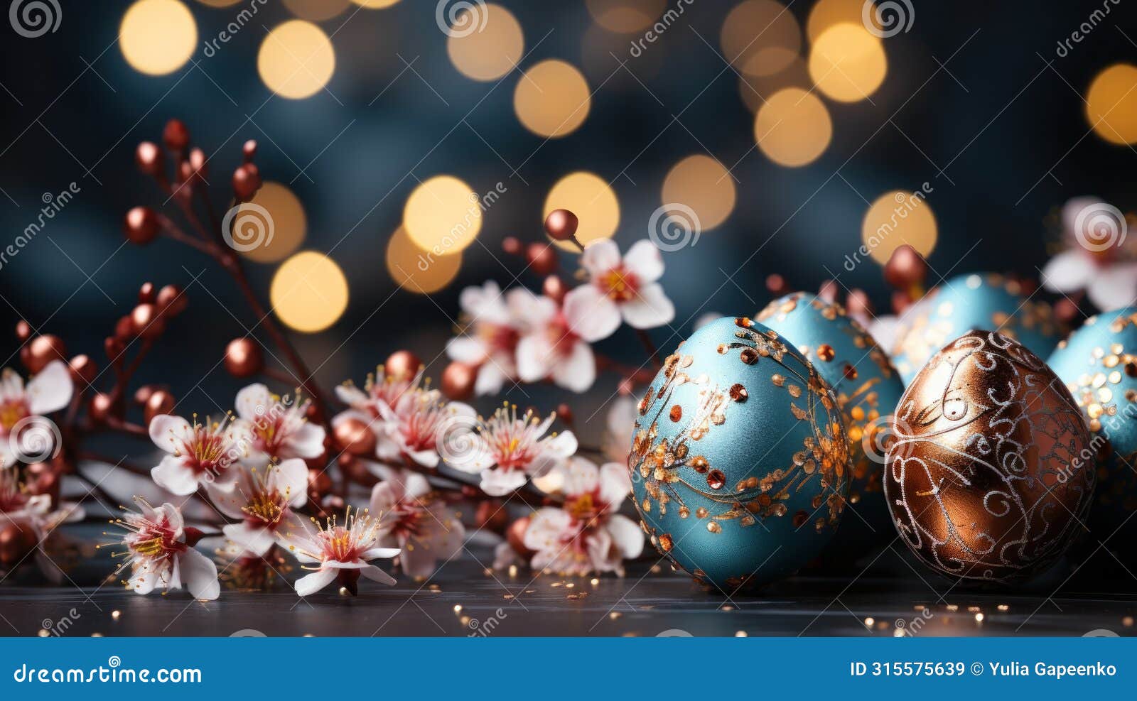 Magical Easter Background. Pastel Eggs in Grass, Flowers, Light Stock ...