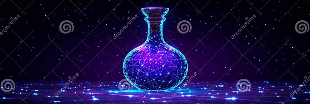Magical Elixir. Digital Potion Bottle on Purple Abstract Background ...