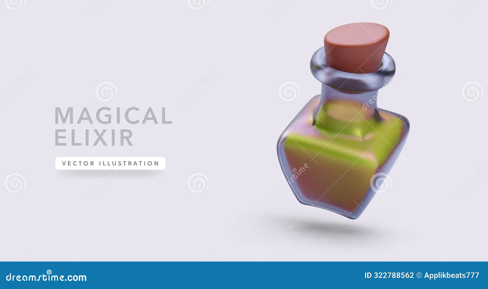 Magical Elixir in Glass Bottle with Shadow in 3d Realistic Style ...