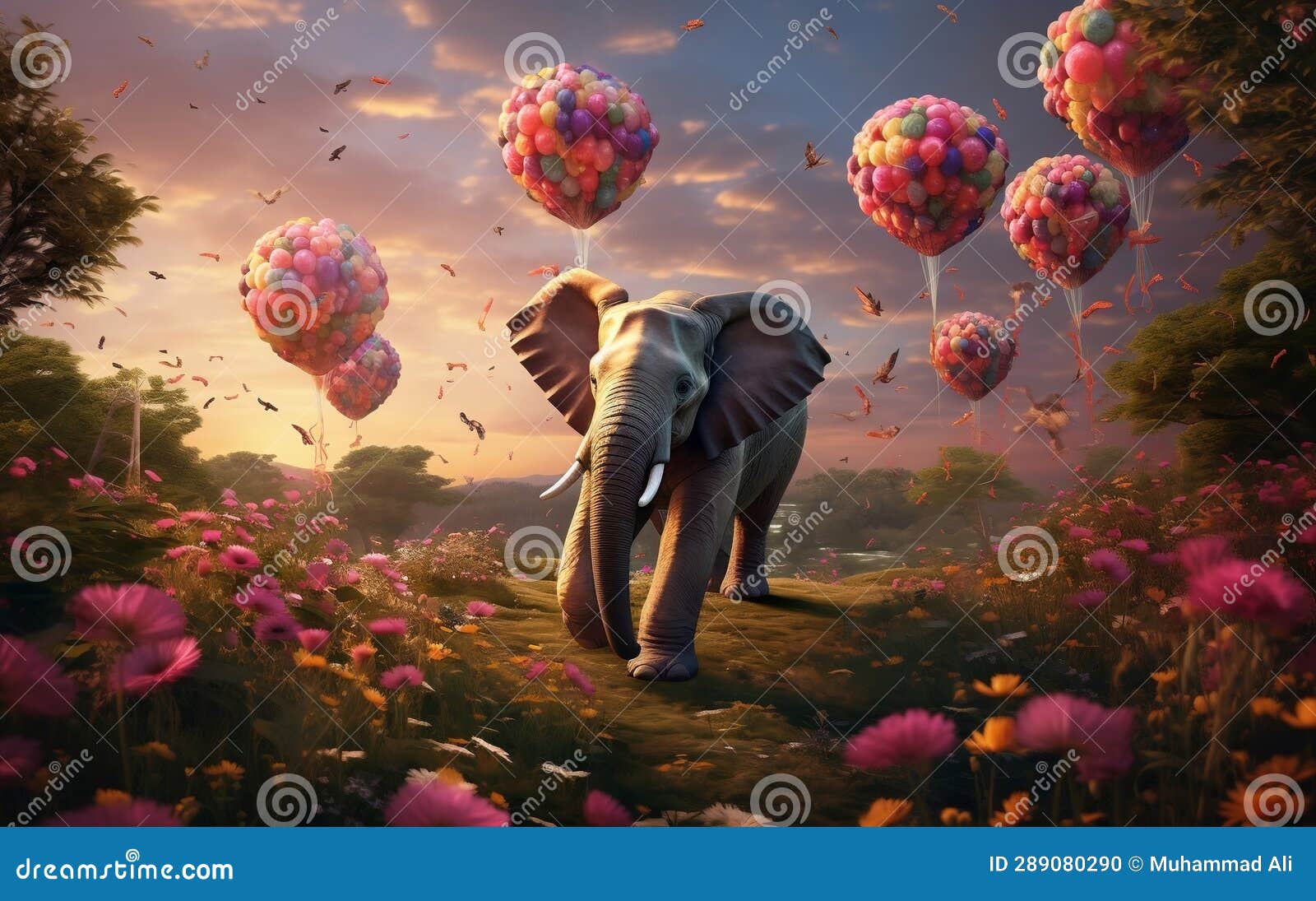 Magical Encounter Elephant in a Dreamlike World. Generative AI Stock ...
