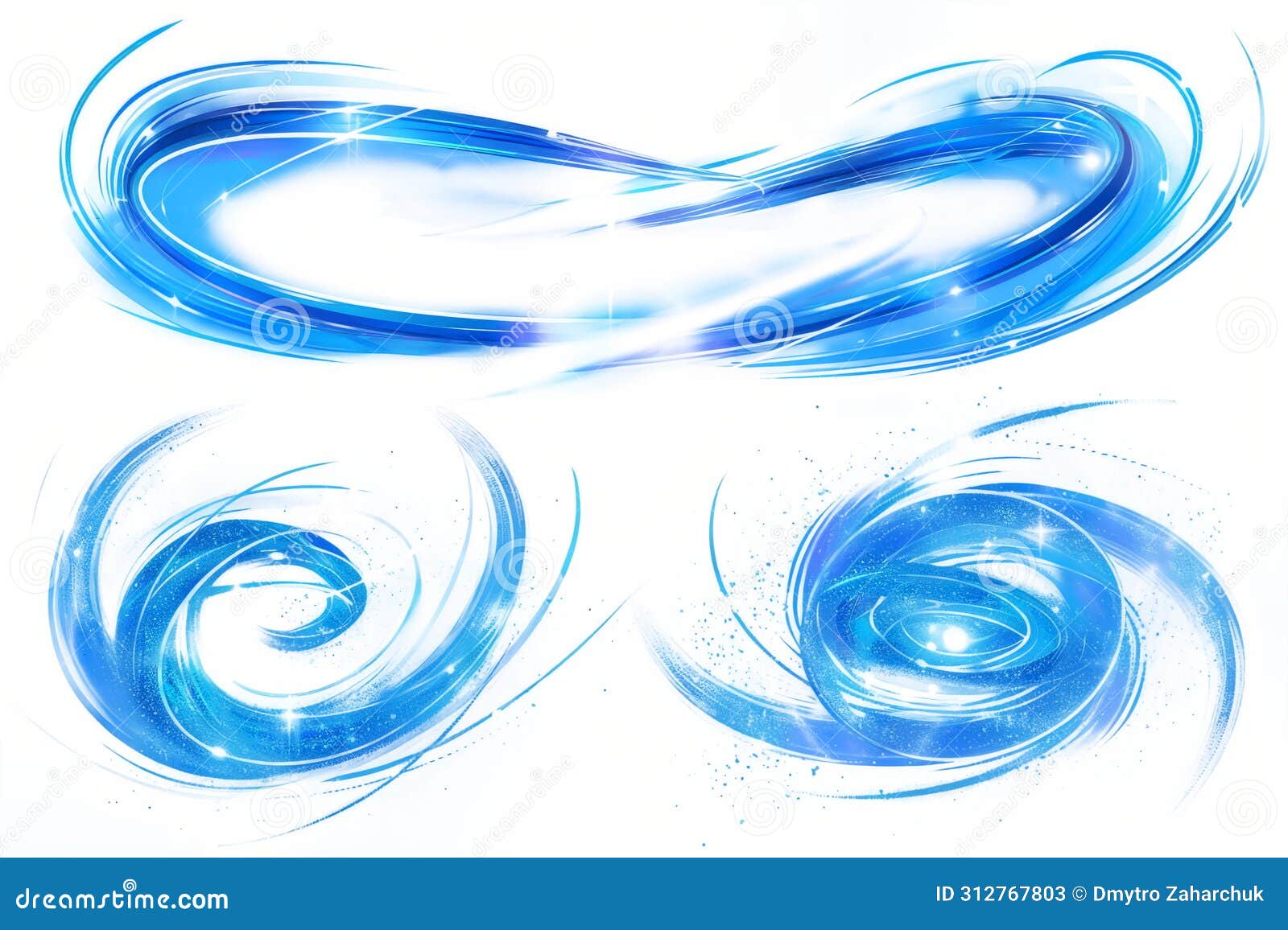 Magical Energy Effects, Blue Light Wizard Spell, on a White Background ...