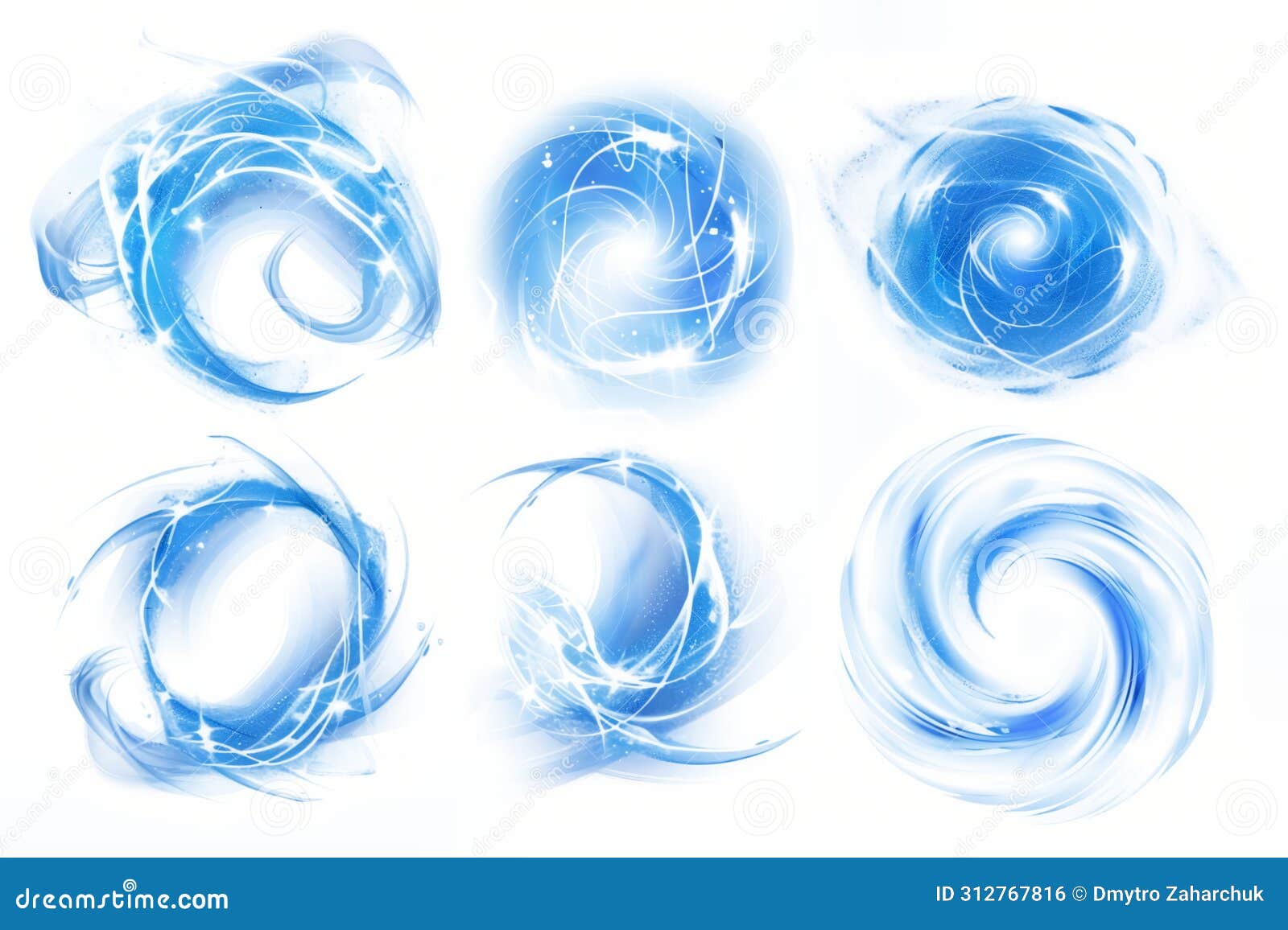 Magical Energy Effects, Blue Light Wizard Spell, on a White Background ...