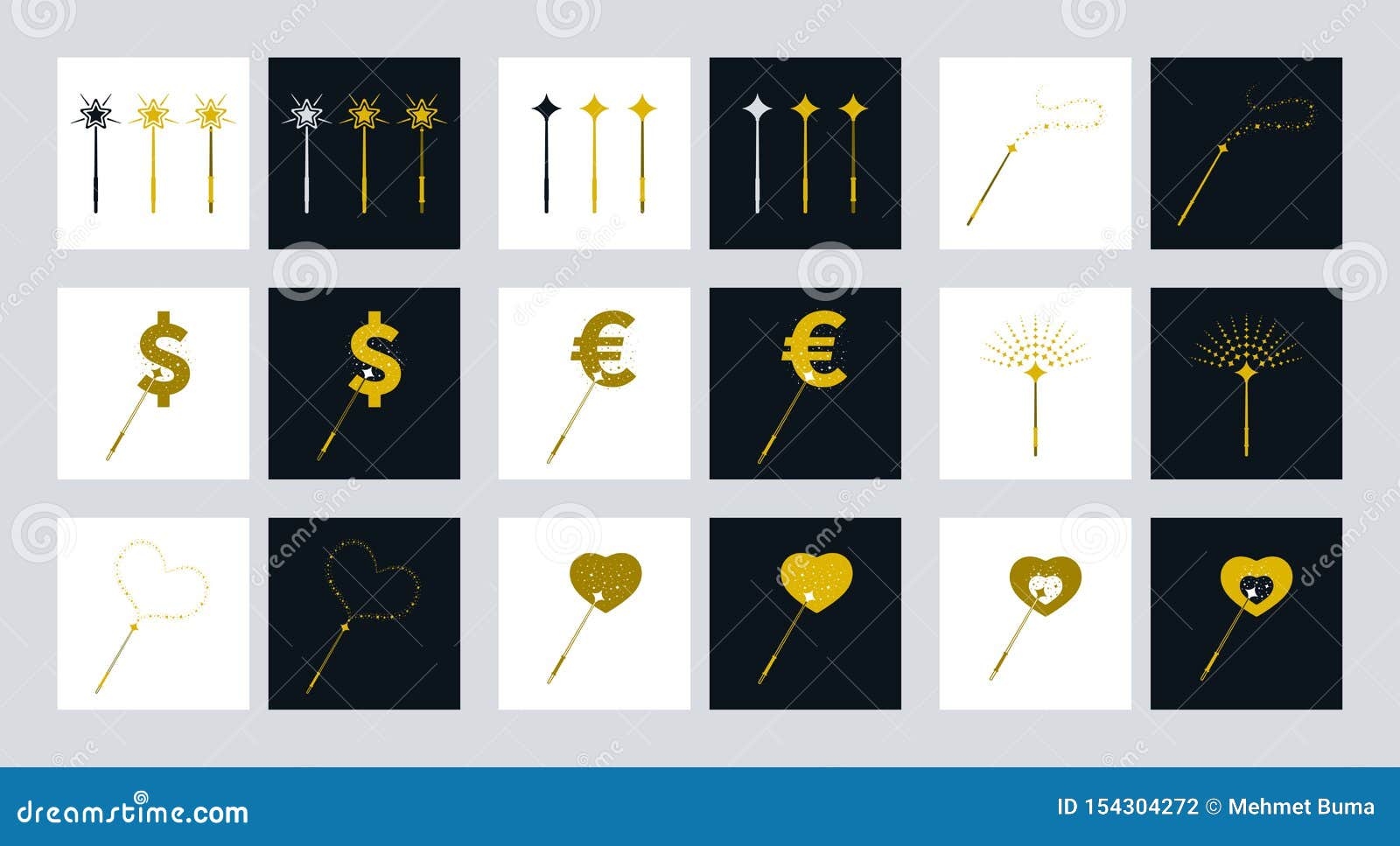 Magic Wands Icons with Various Theme Stock Illustration - Illustration ...