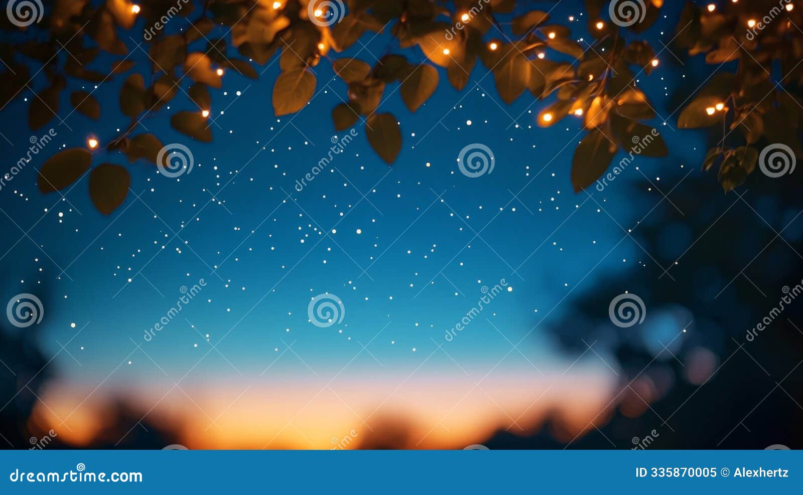 Magical Evening Lights among Leaves Stock Illustration - Illustration ...