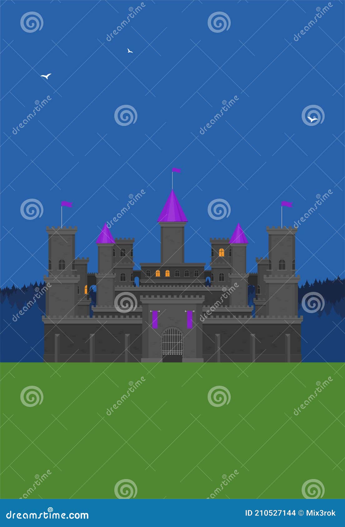 Magical Fabulous Cartoon Castle. Vector Flat Illustrations Stock Vector ...