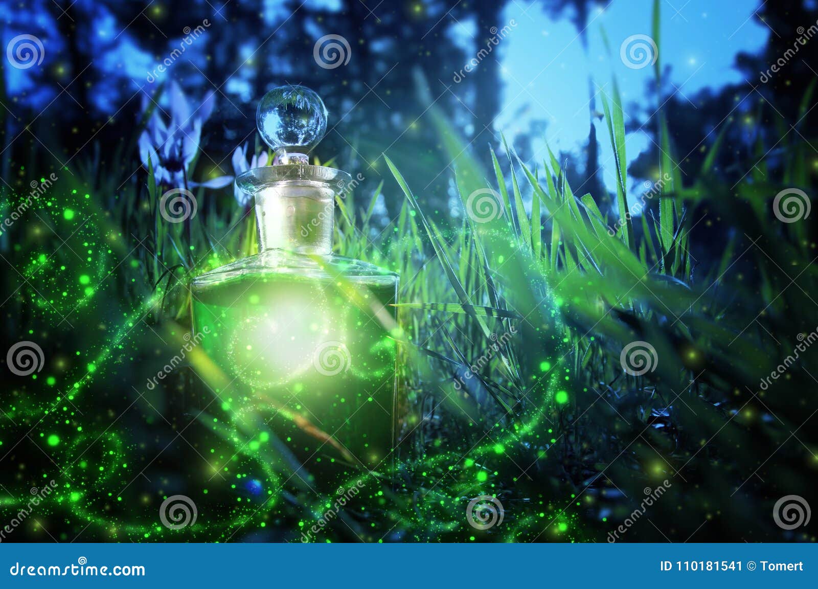 Magical Fairy Dust Potion in Bottle in the Forest. Stock Image - Image ...