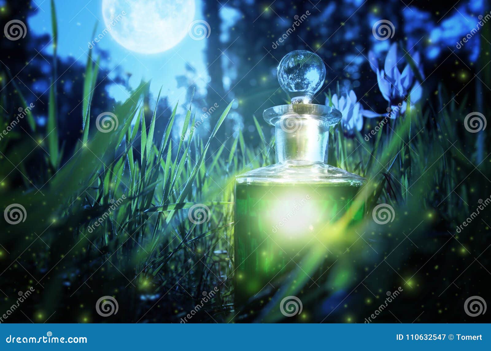 Magical Fairy Dust Potion in Bottle in the Forest. Stock Image - Image ...