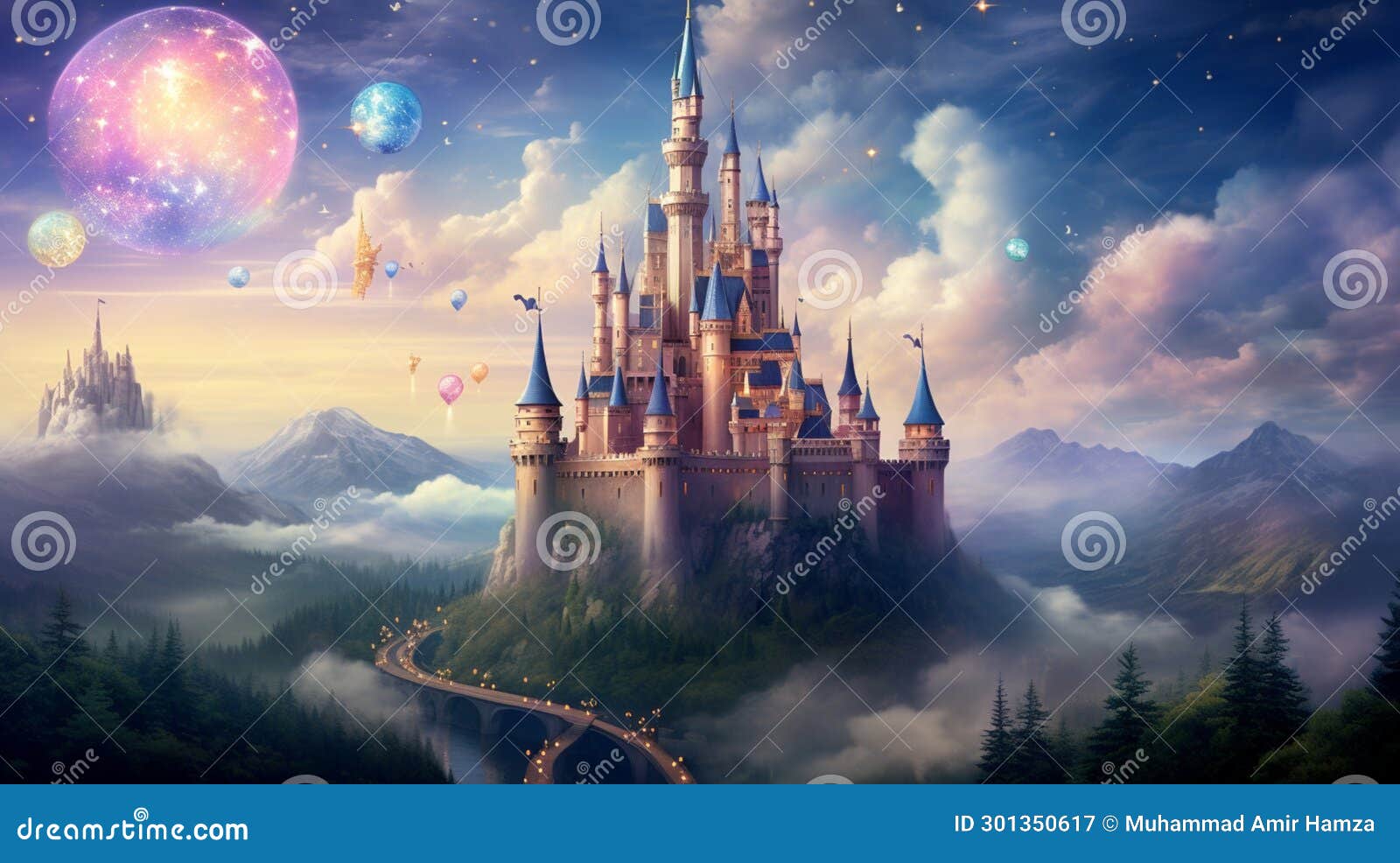 A Magical Fairy Tale Castle with a Birthday Message Stock Illustration ...