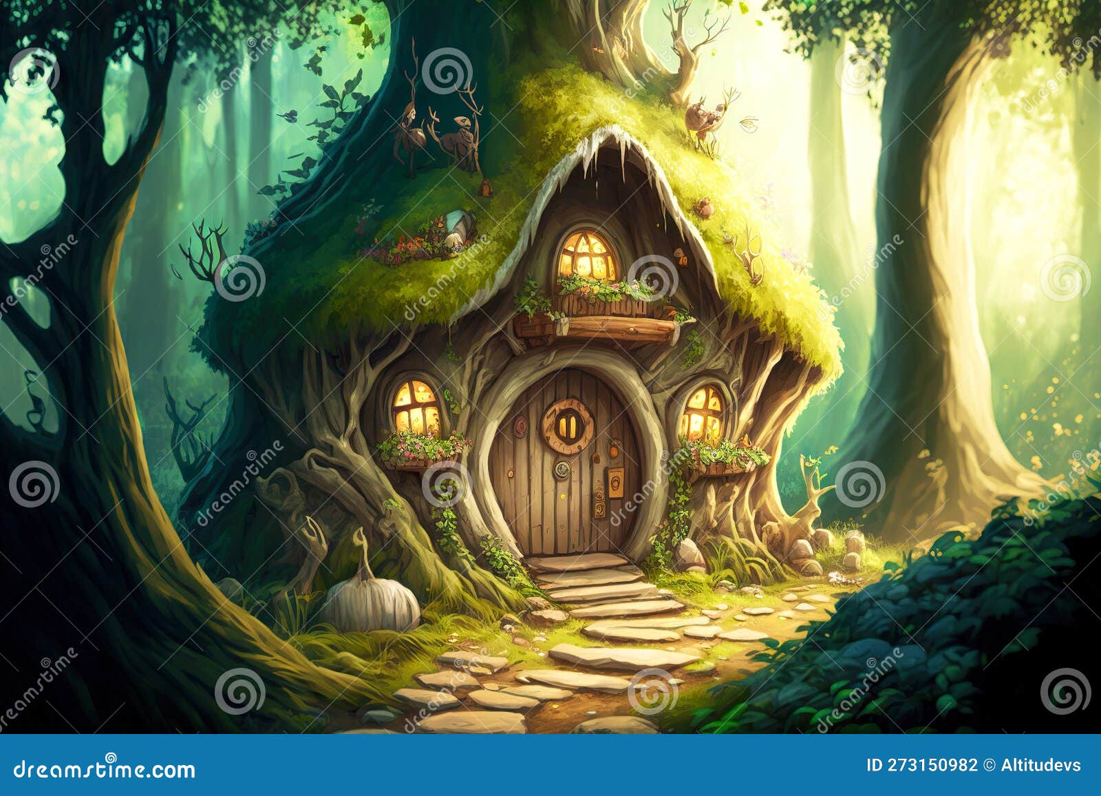 Magical Fairytale Hut in Woods Woods Tree House Stock Illustration ...
