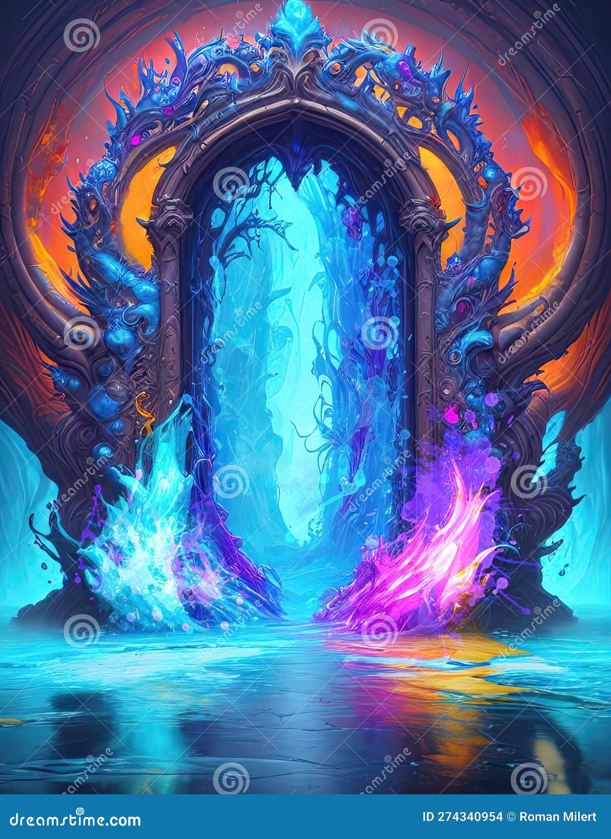 Magical Fantasy Light Portal Stock Illustration - Illustration of beam ...