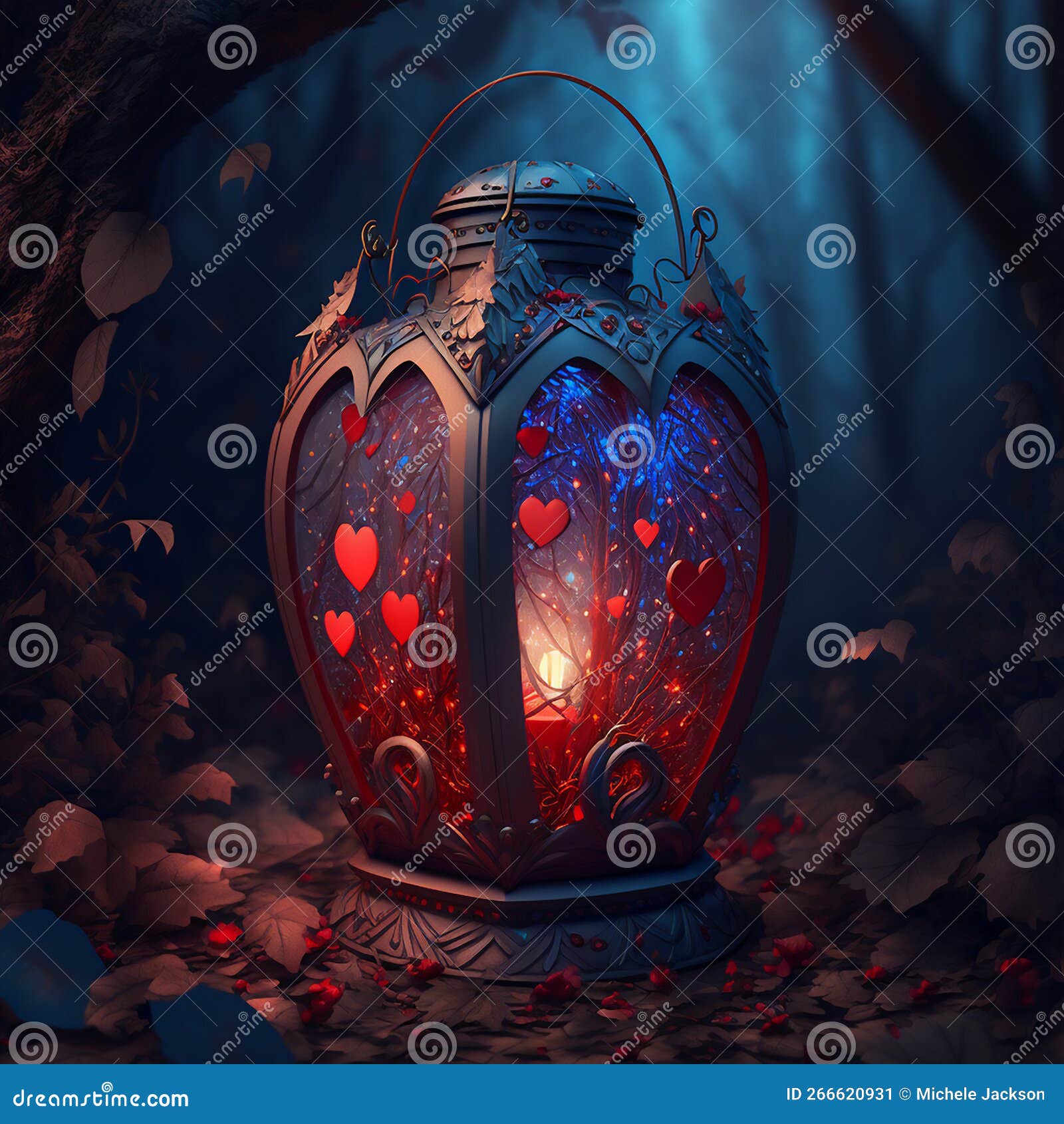 Magical Fantasy Lights and a Lantern, Generative Ai Stock Illustration ...