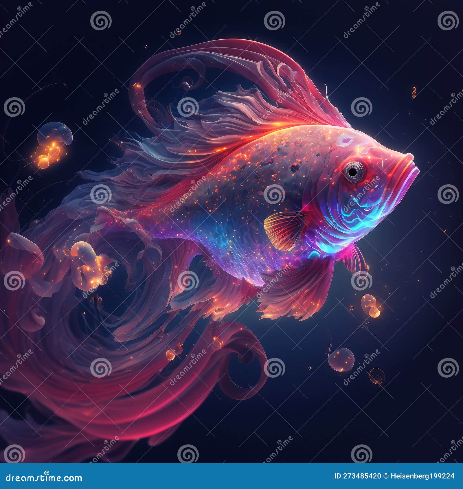 Magical Fish with Colorful Light Inside Digital Art Stock Illustration ...
