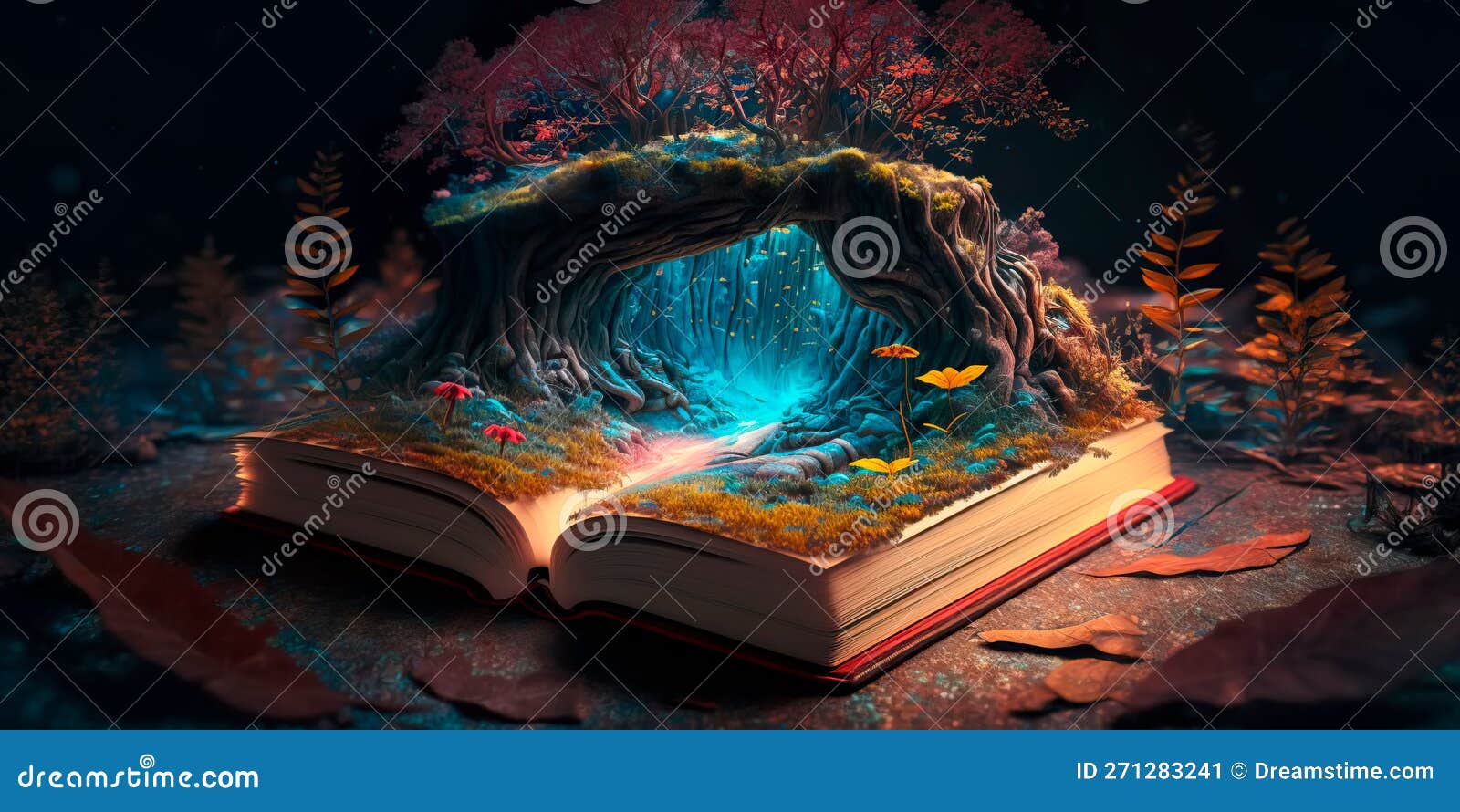 Magical Forest with a Book Hidden in a Tree Stump Generative AI Stock ...