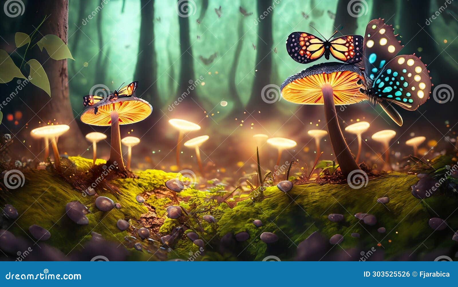 Magical Forest with Butterflies and Toadstools Suitable As Background ...