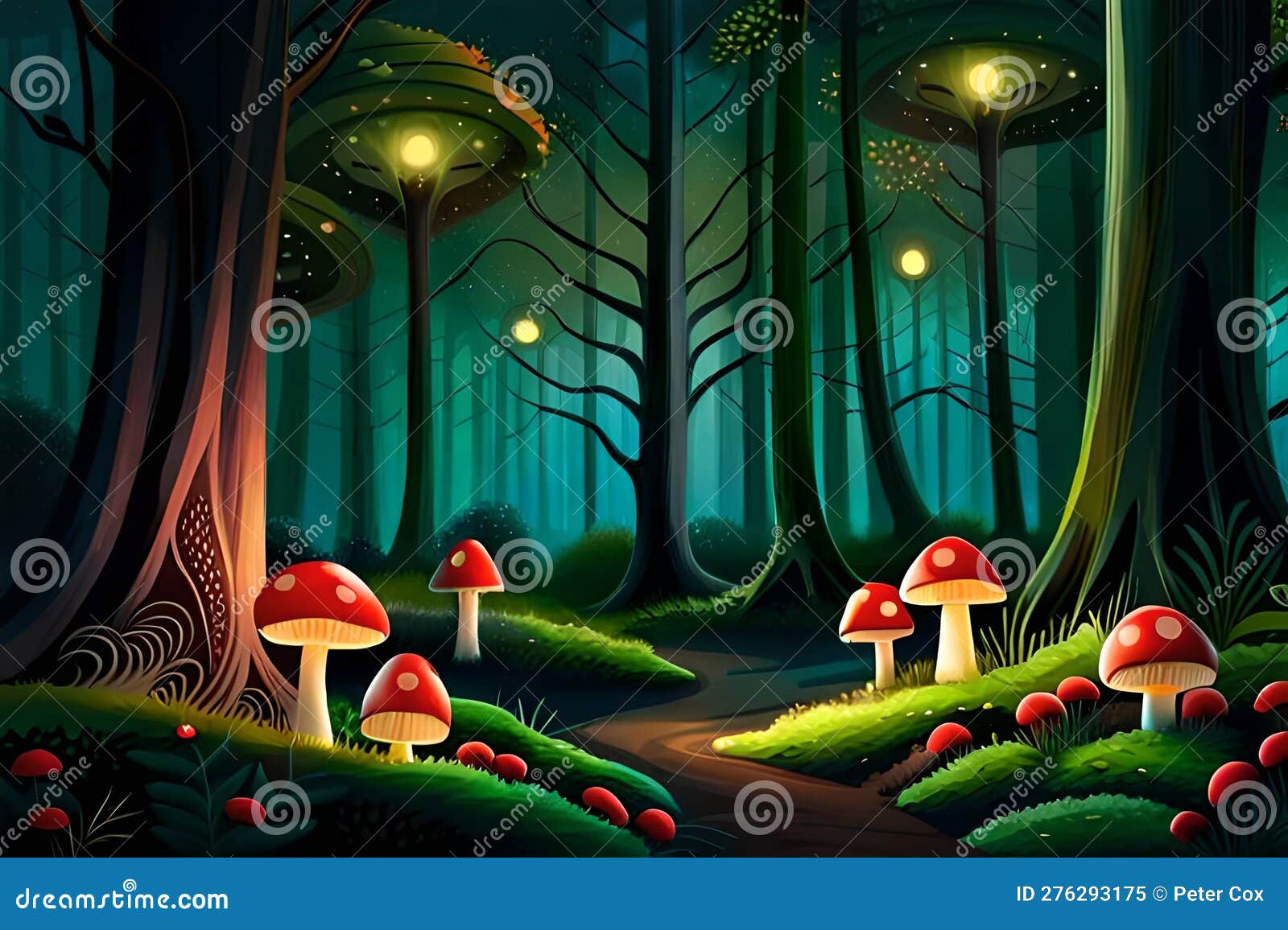 Magical Forest with Glowing Toadstools and Fireflies. Generative AI ...