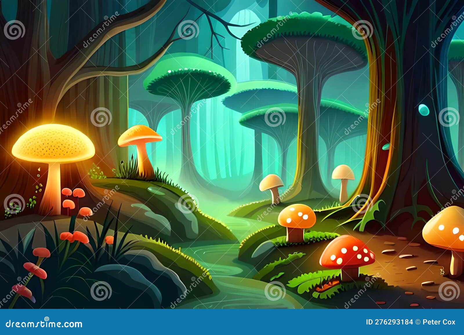 Magical Forest with Glowing Toadstools and Fireflies. Generative AI ...
