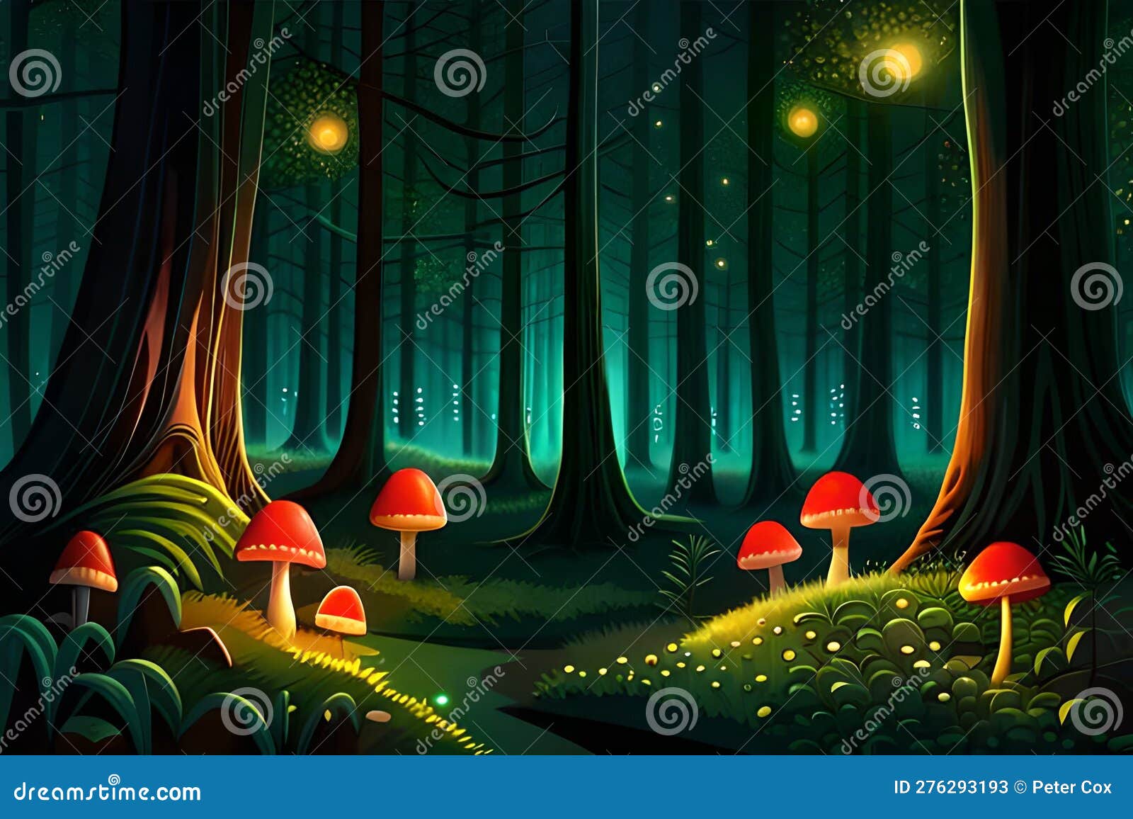 Magical Forest with Glowing Toadstools and Fireflies. Generative AI ...
