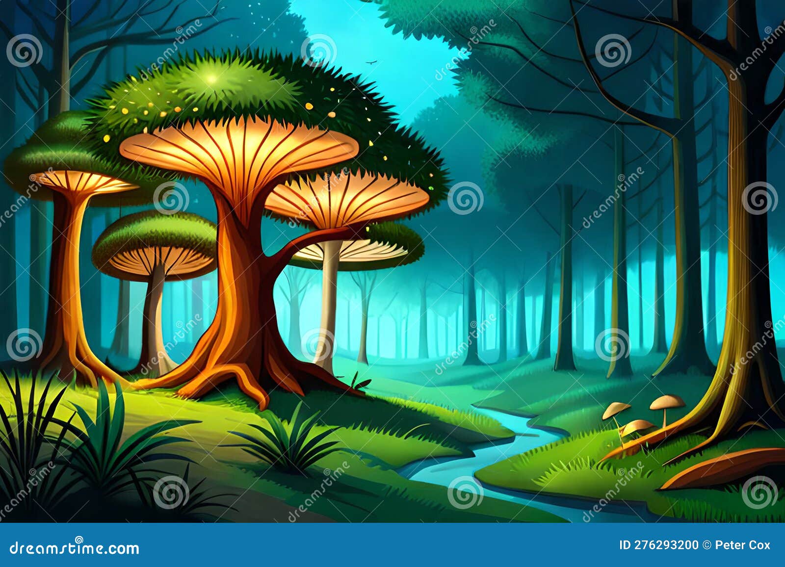 Magical Forest with Glowing Toadstools and Fireflies. Generative AI ...