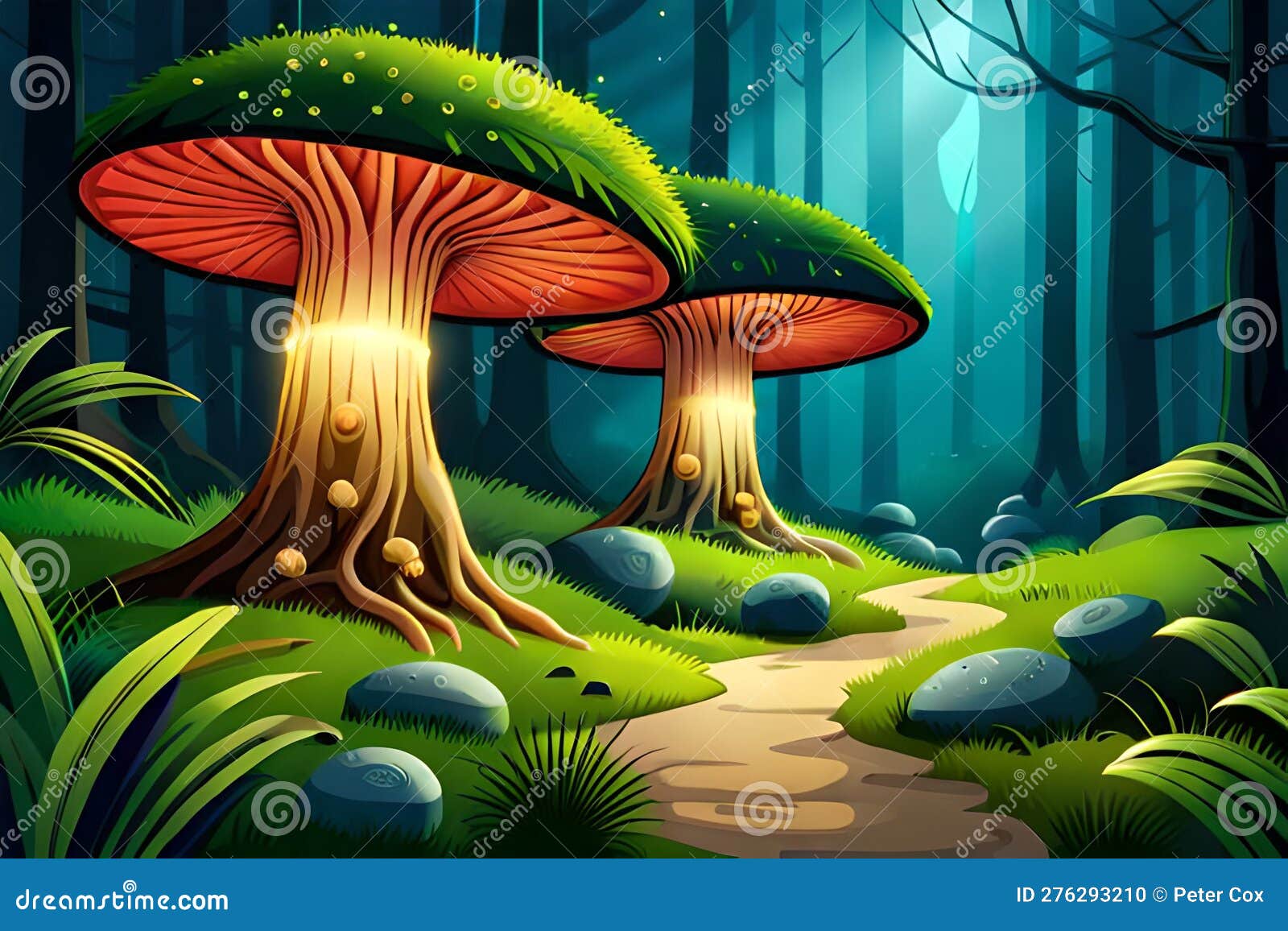 Magical Forest with Glowing Toadstools and Fireflies. Generative AI ...