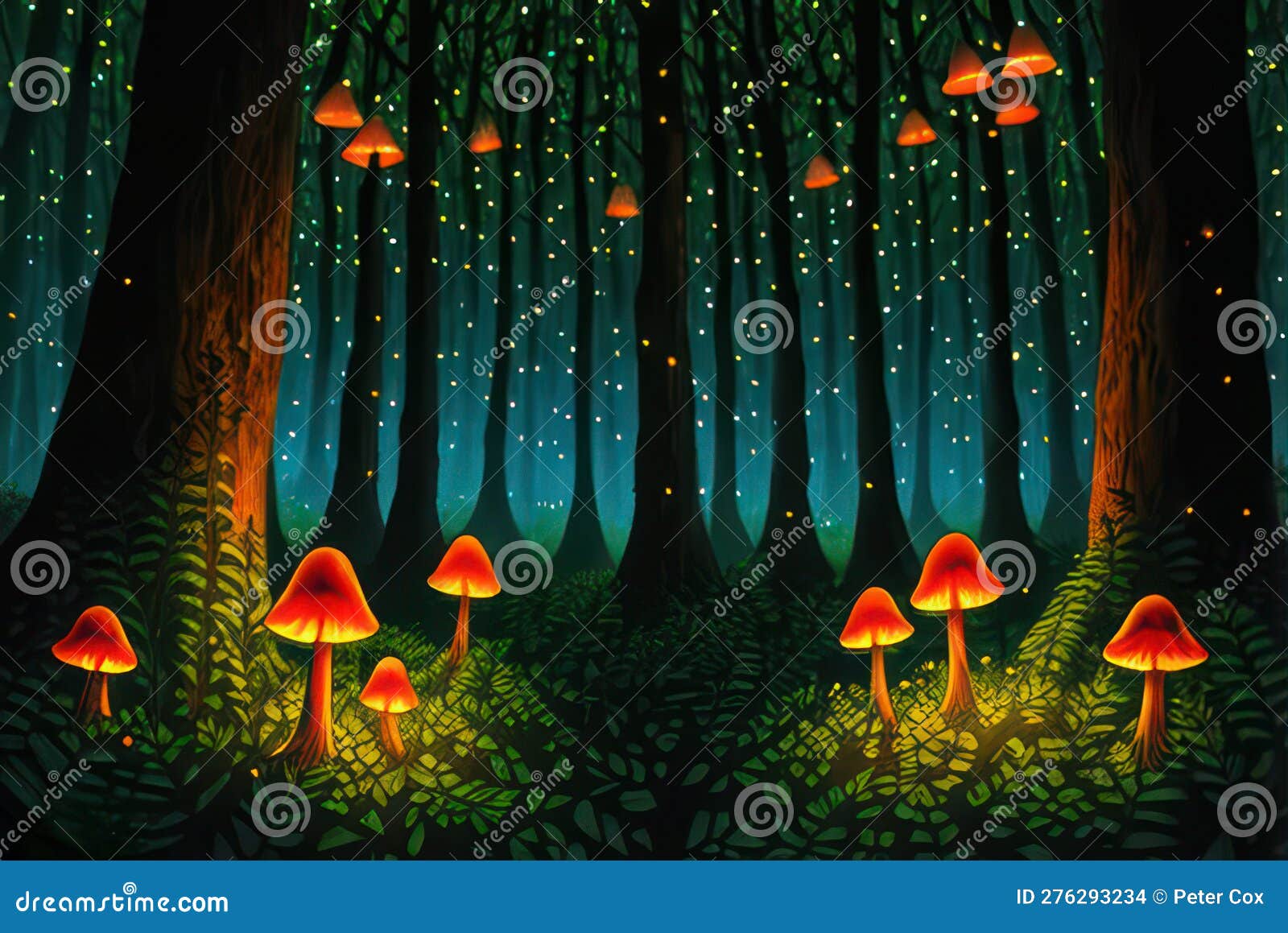 Magical Forest with Glowing Toadstools and Fireflies. Generative AI ...