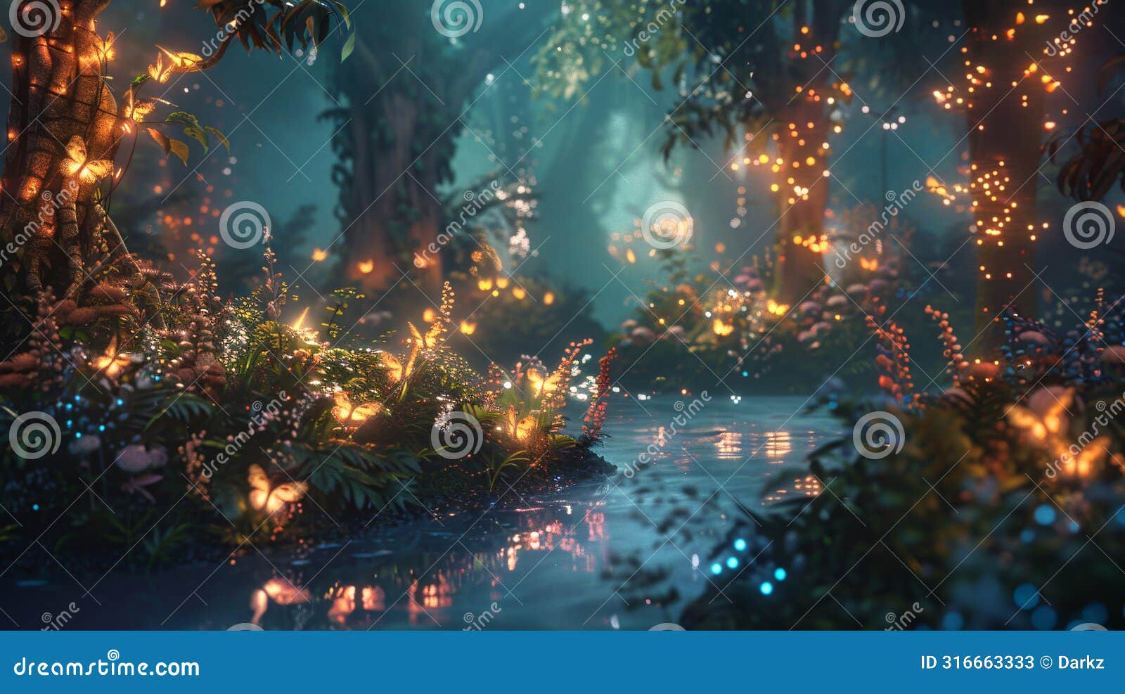 Magical Forest with Lights and a Forest in the Background Stock ...