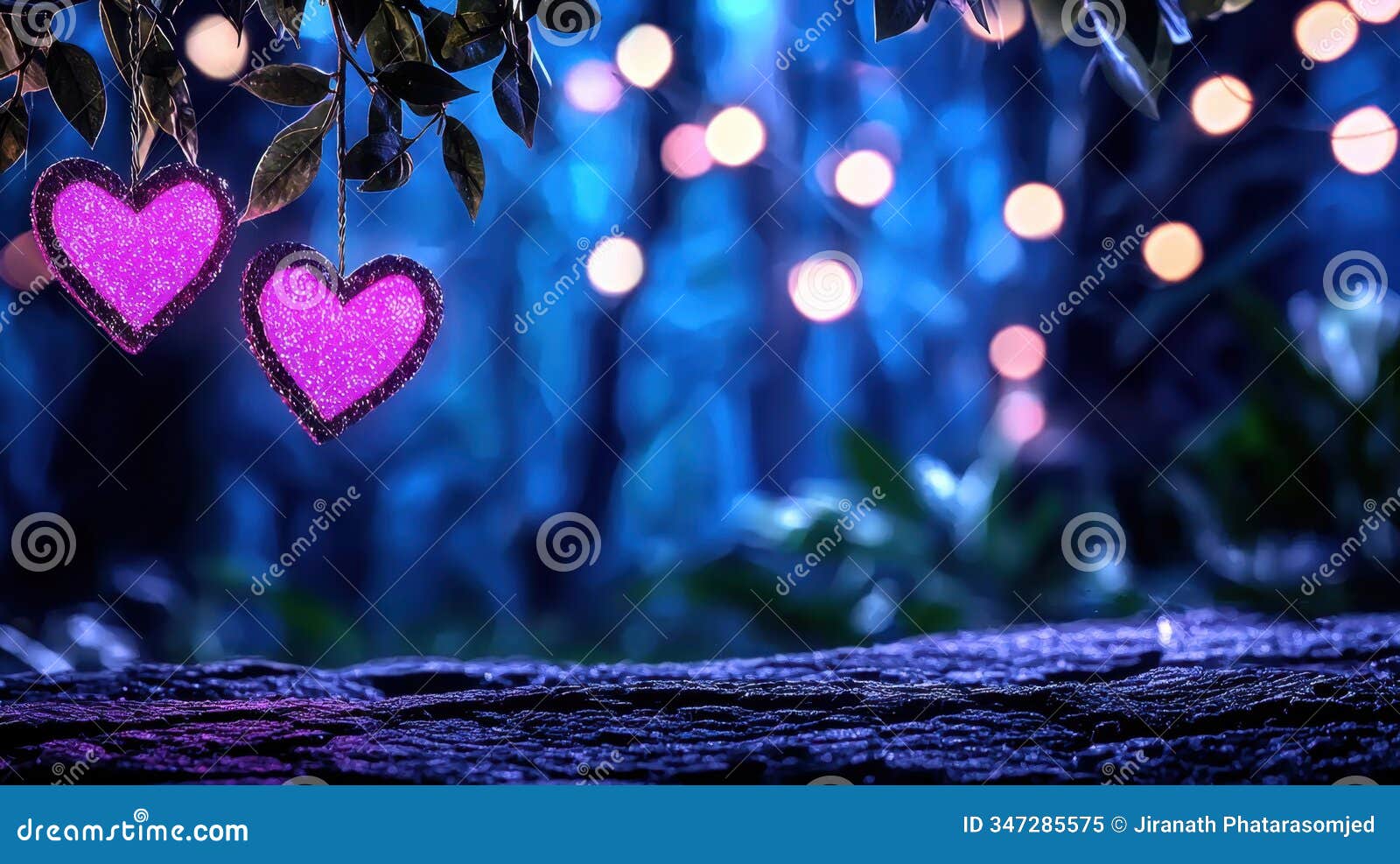 Magical Forest Scene with Sparkling Pink Hearts and Soft Lights Stock ...