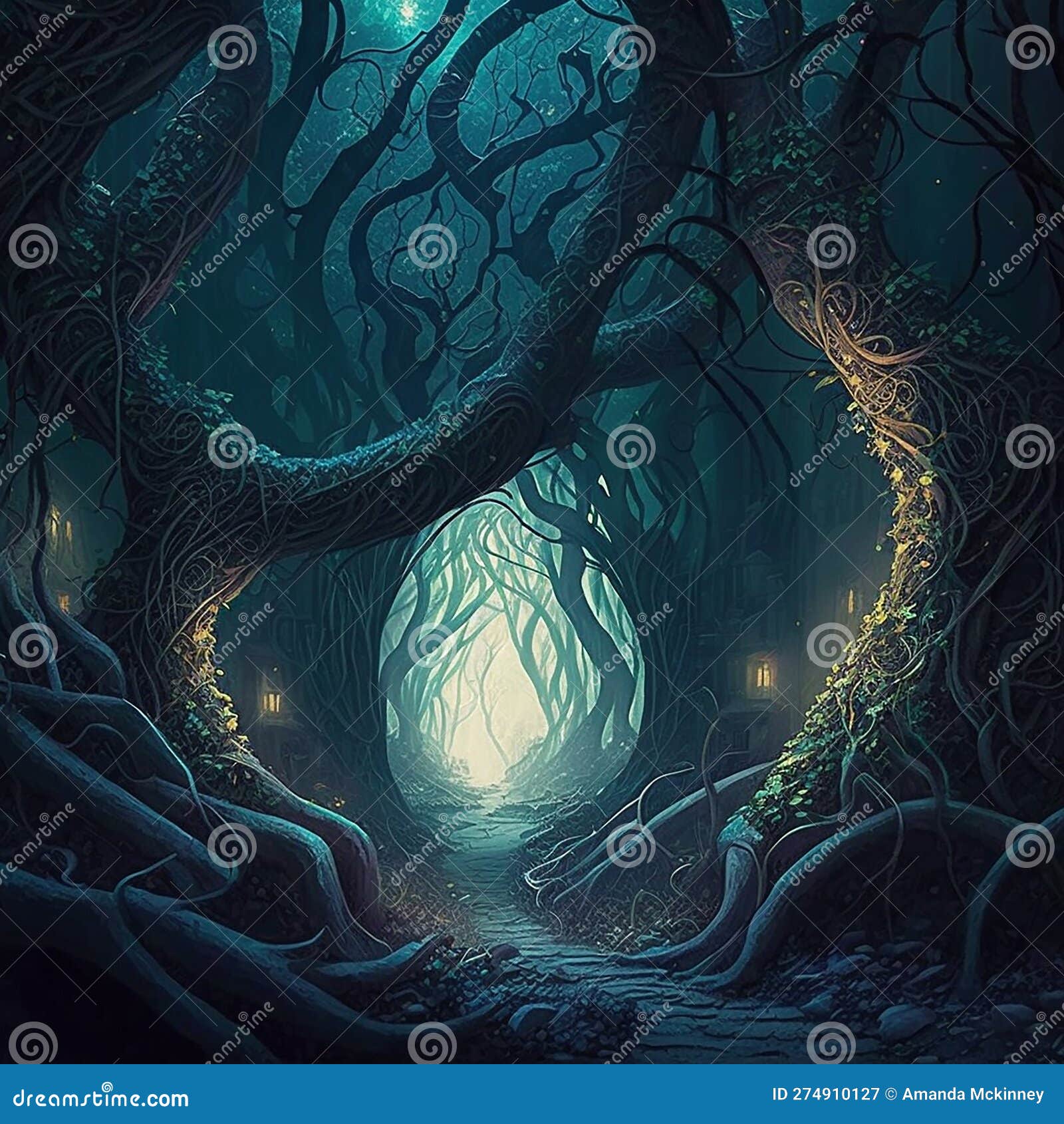 Magical Forest Scenery with Winding Trees. Ai Generated. Stock ...