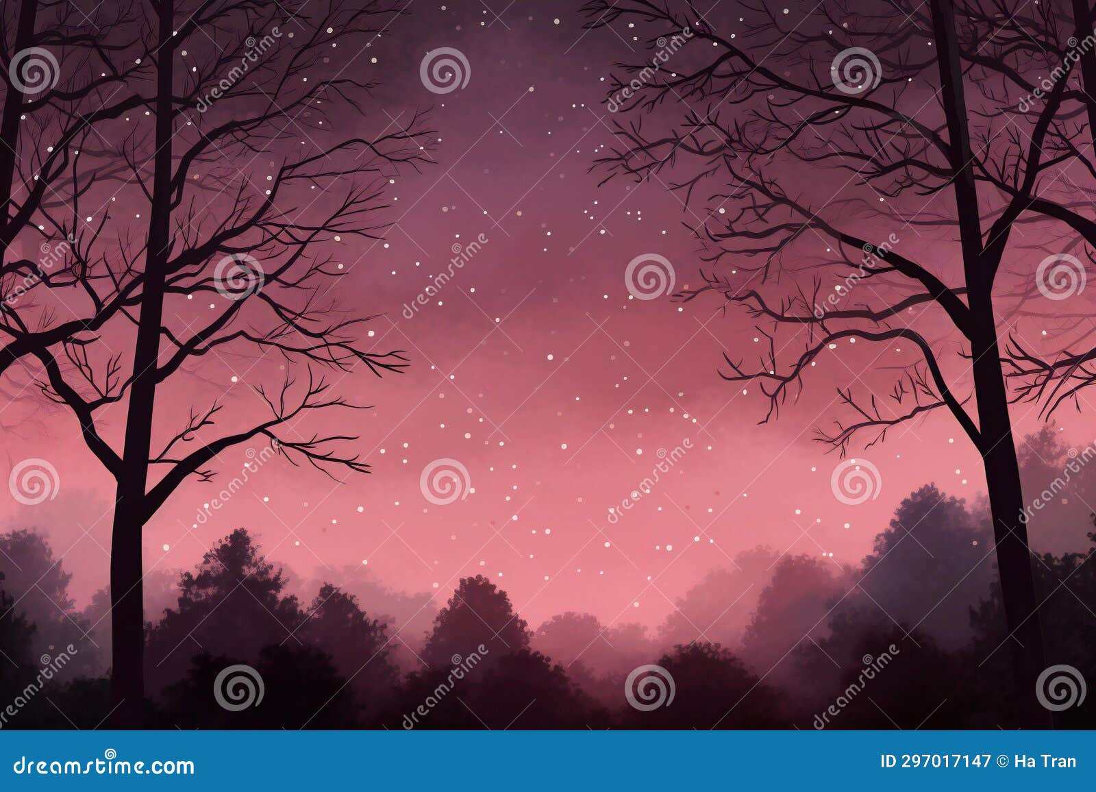 Magical Forest with Starry Sky and Trees Stock Illustration ...