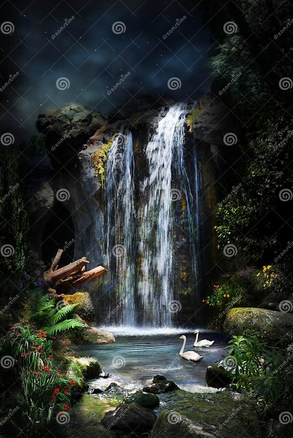 Magical forest waterfall-1 stock photo. Image of magical - 17539630