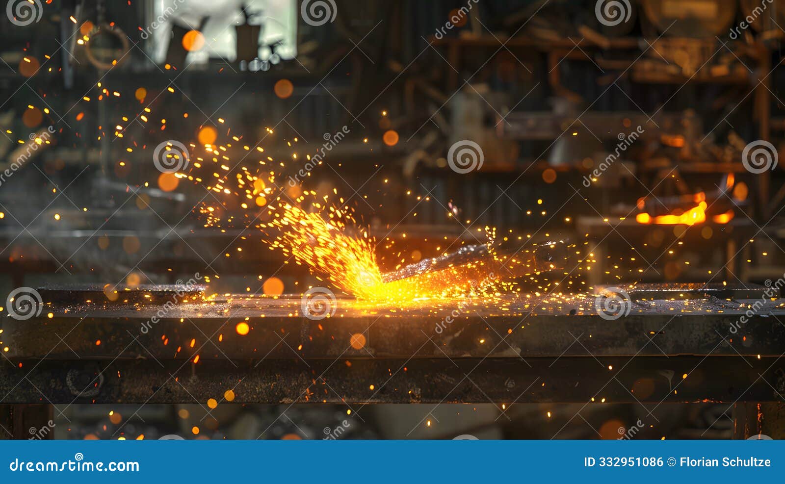 Magical Forge with Living Fire and Sparkling Metal Stock Illustration ...