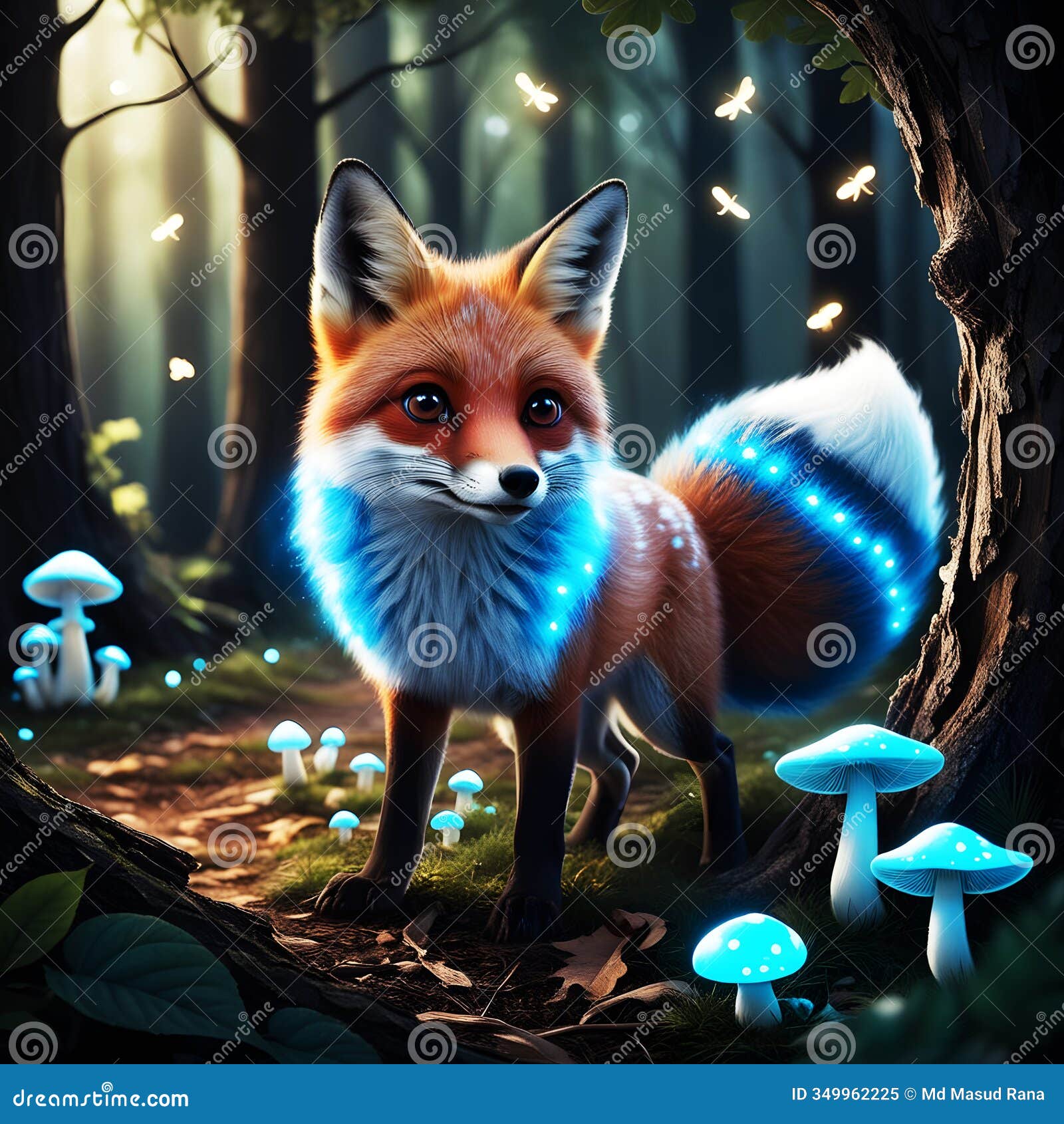 A Magical Fox in a Magical Forest Stock Illustration - Illustration of ...