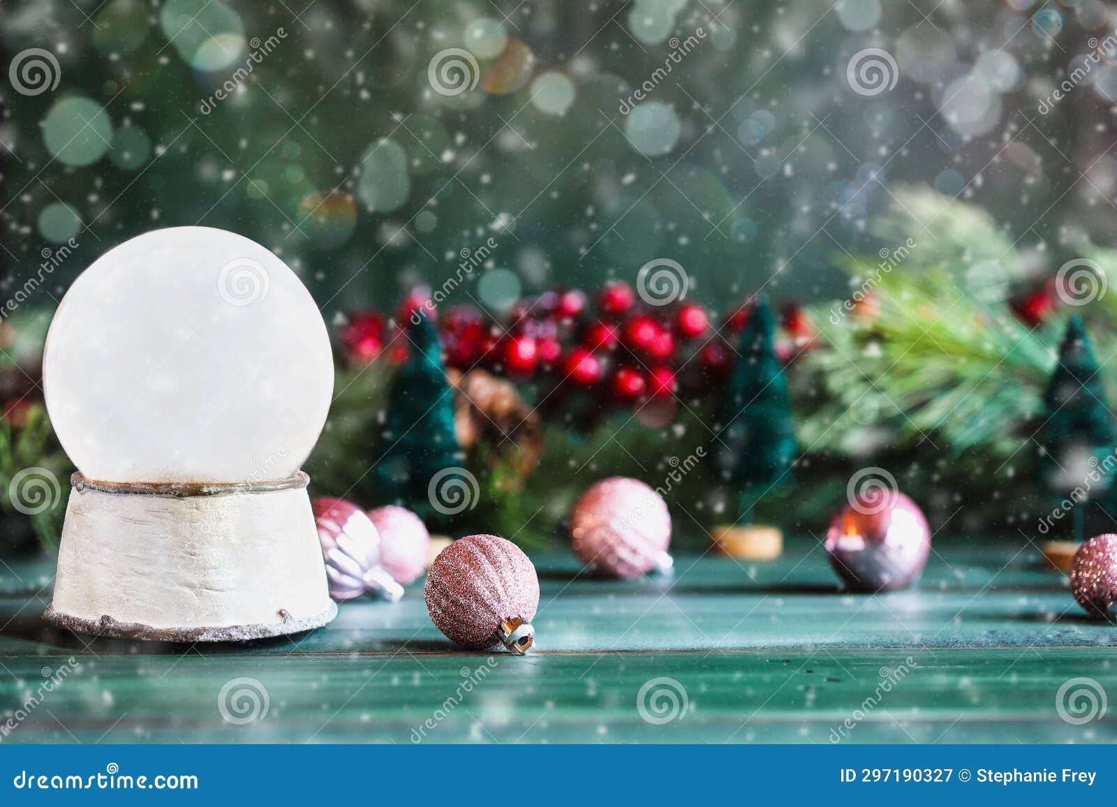 Magical Glittery Empty Snowglobe Banner with Snow and Decorations Stock ...