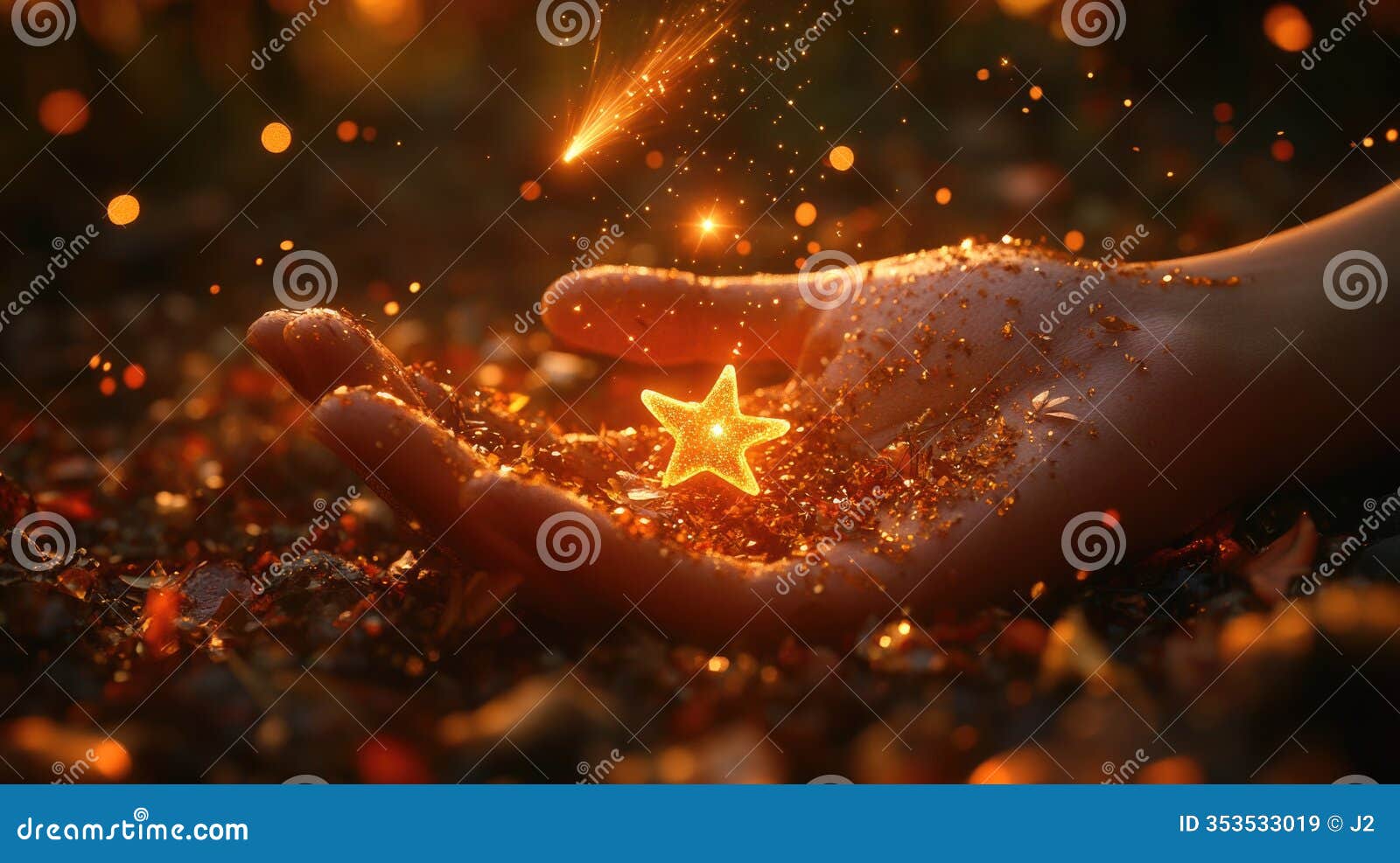 Magical Glow: a Hand Holding a Glowing Star with Sparkling Particles ...