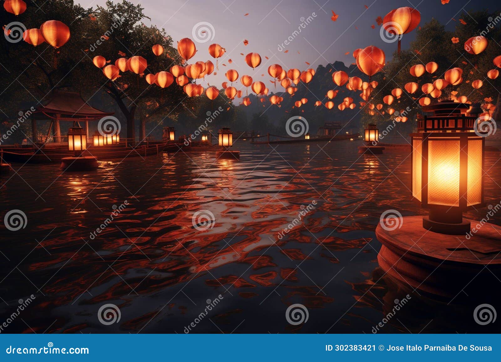 The Magical Glow of Lanterns Illuminating a Stock Illustration ...