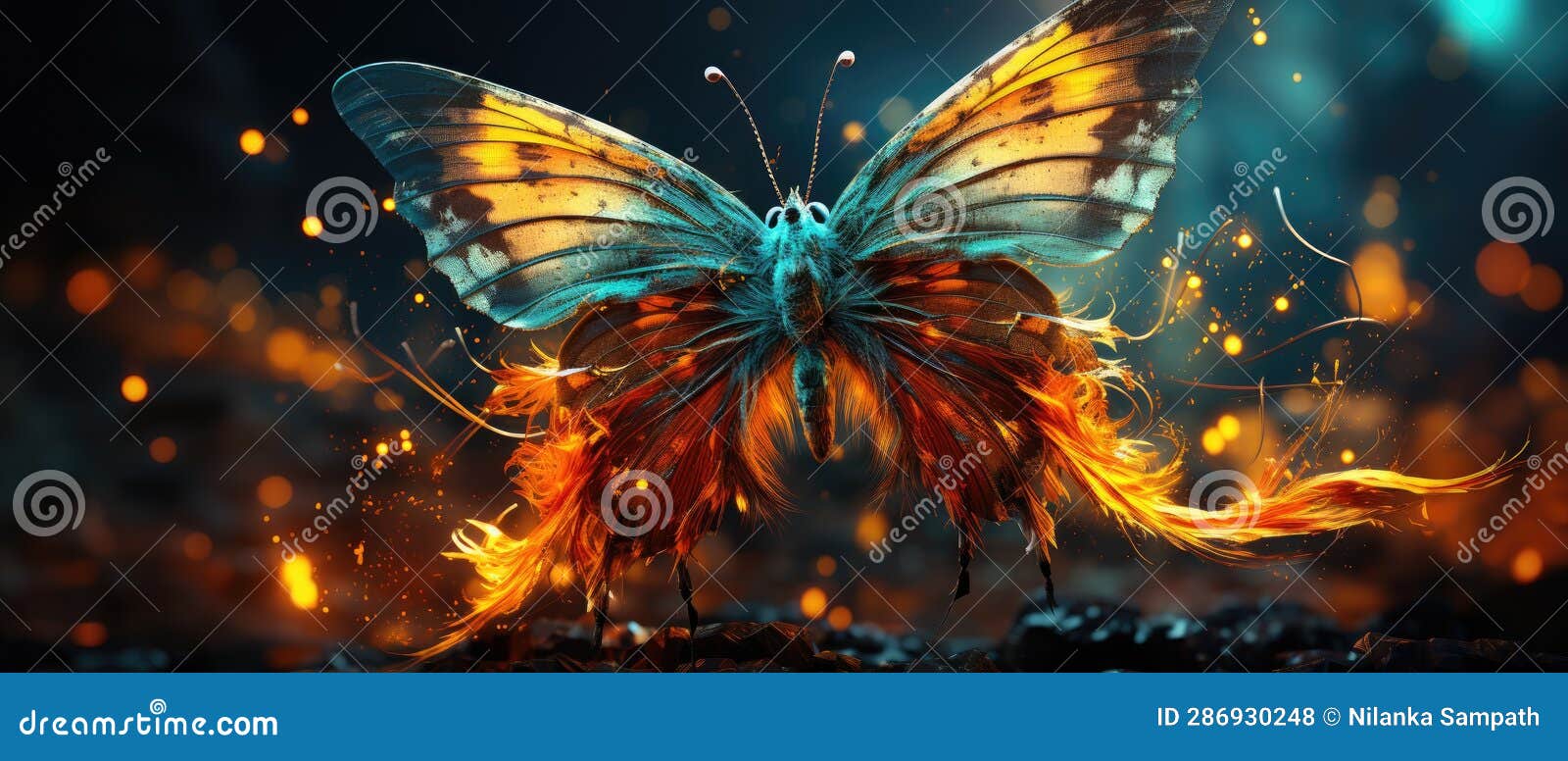 Magical Glowing Butterfly Close-up, Surreal Abstract Butterfly ...