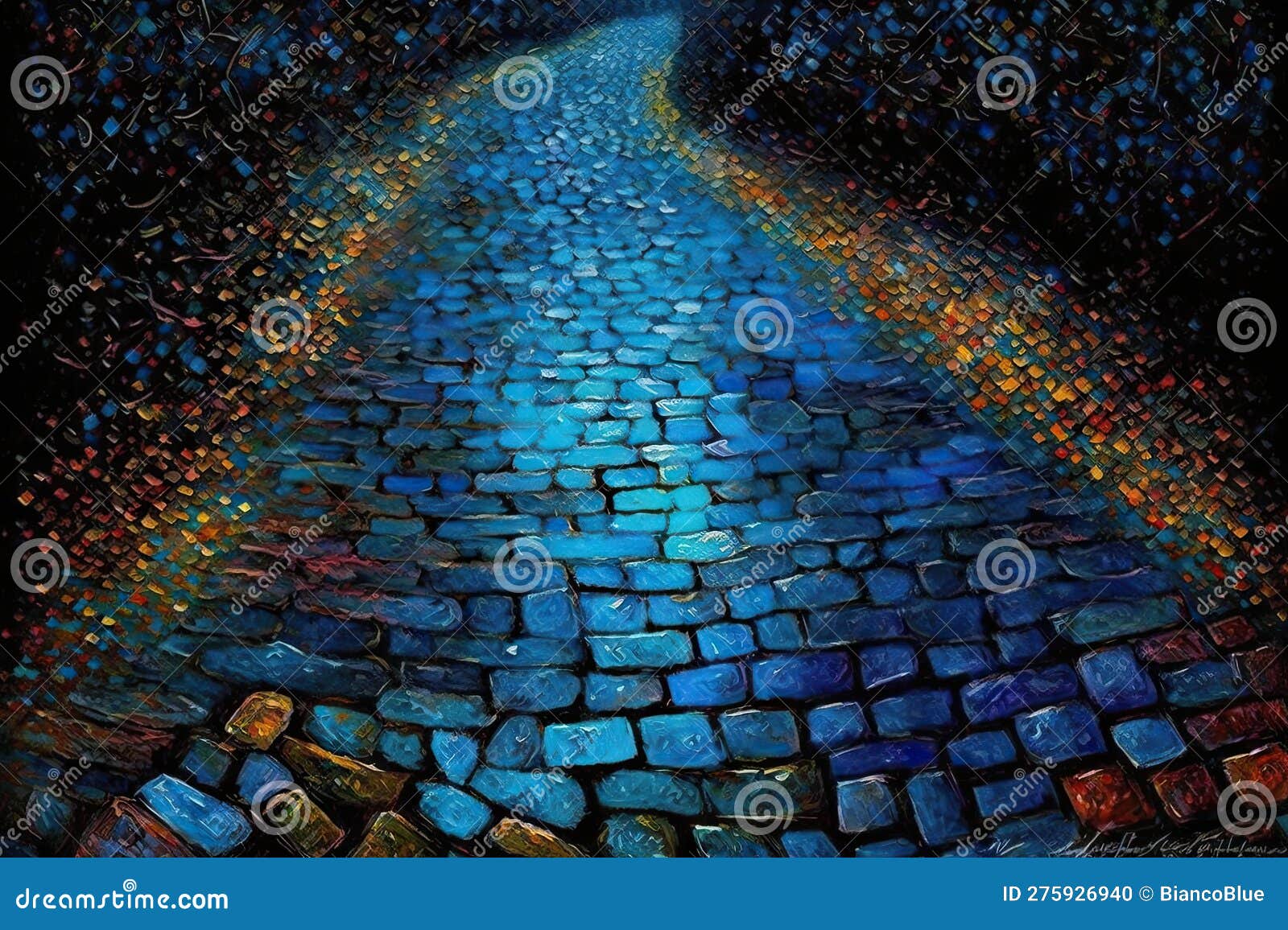 Magical Glowing Cobble Stone Path through a Dark Mystical Stock ...
